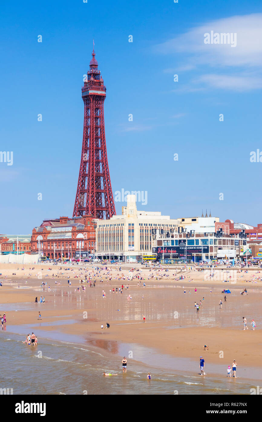 Blackpool beach seafront summer and Blackpool tower Blackpool uk with ...