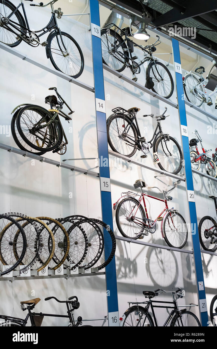 MUNICH, GERMANY - NOVEMBER 26, 2018 : Exhibition of bicycle models and ...