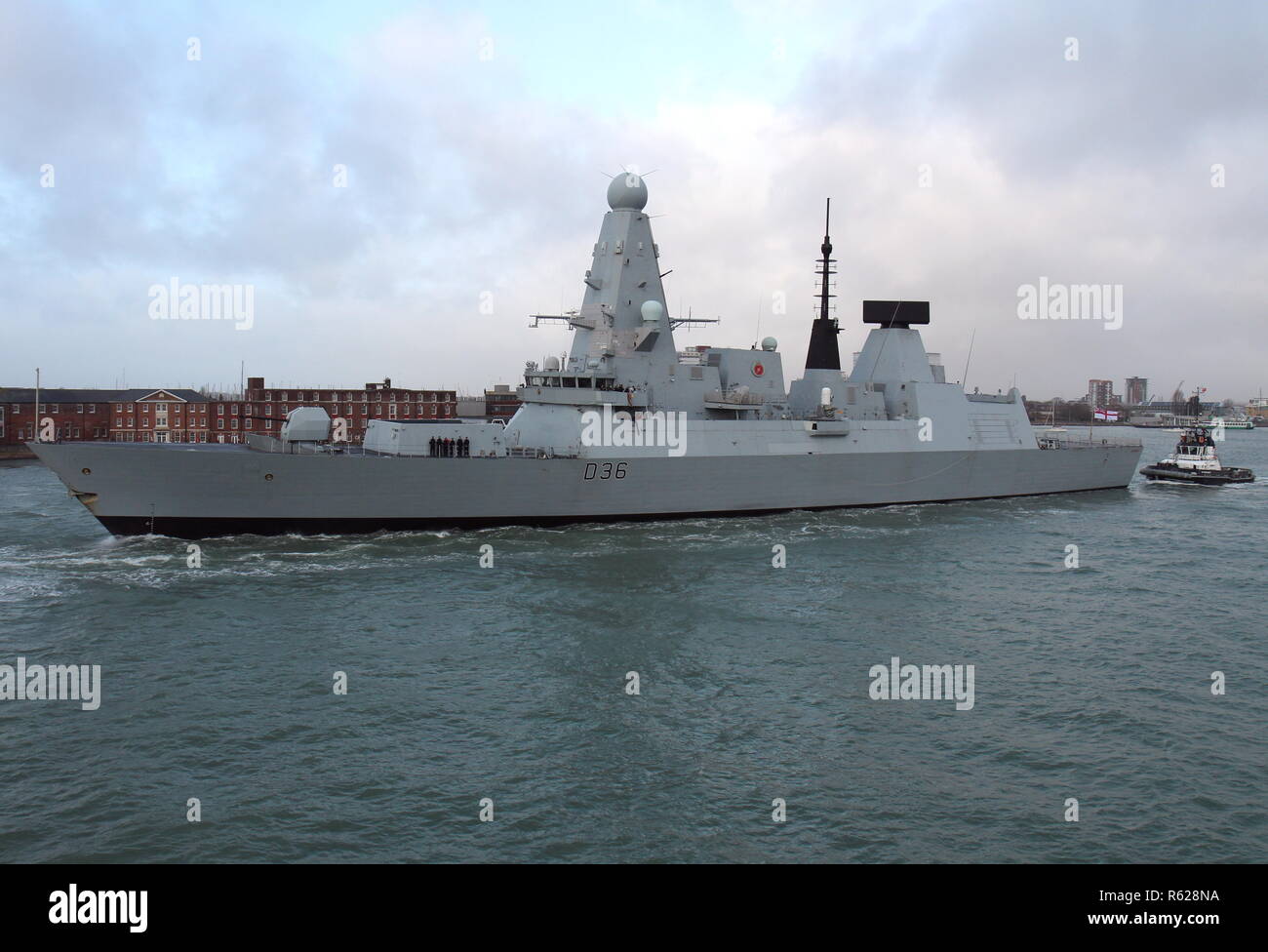 The Royal Navy Type 45 destroyer HMS DEFENDER leaves Portsmouth, UK for ...