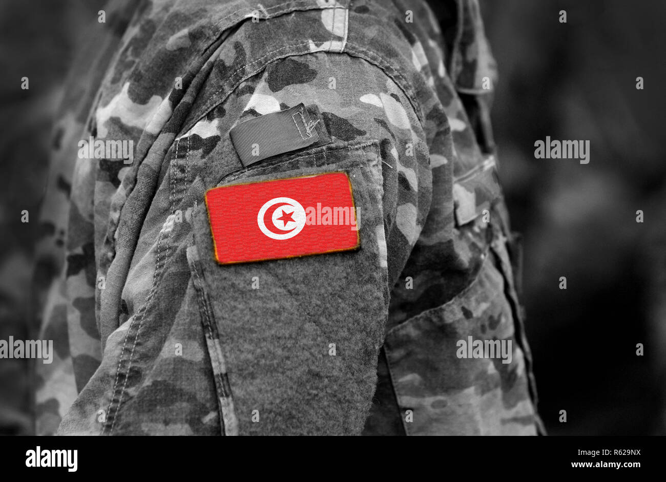 Flag of Tunisia on soldiers arm (collage Stock Photo - Alamy