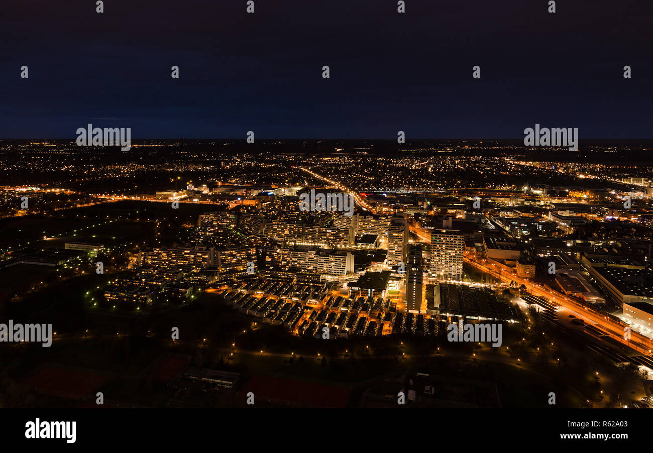 Aerial panoramic cityscape view of night Munich Stock Photo - Alamy