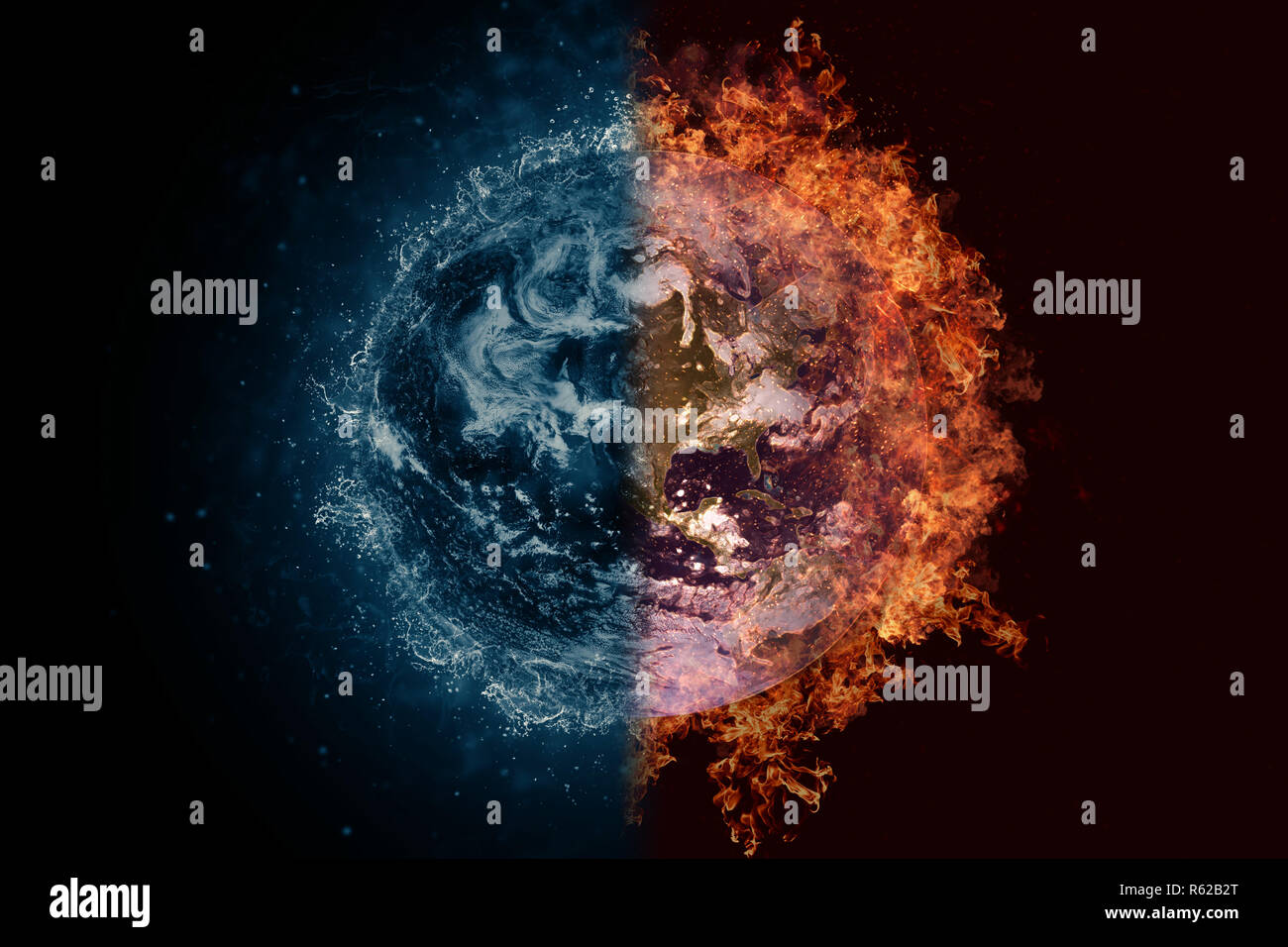 Planet Earth in water and fire. Concept sci-fi artwork Stock Photo - Alamy