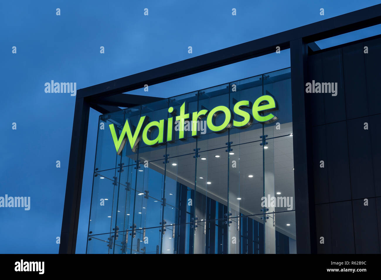 A dusk exterior detail of the Waitrose store in Chester UK Stock Photo ...