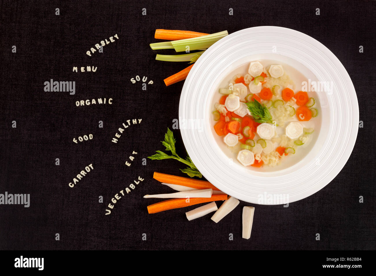 Healthy alphabet vegetarian soup Stock Photo - Alamy