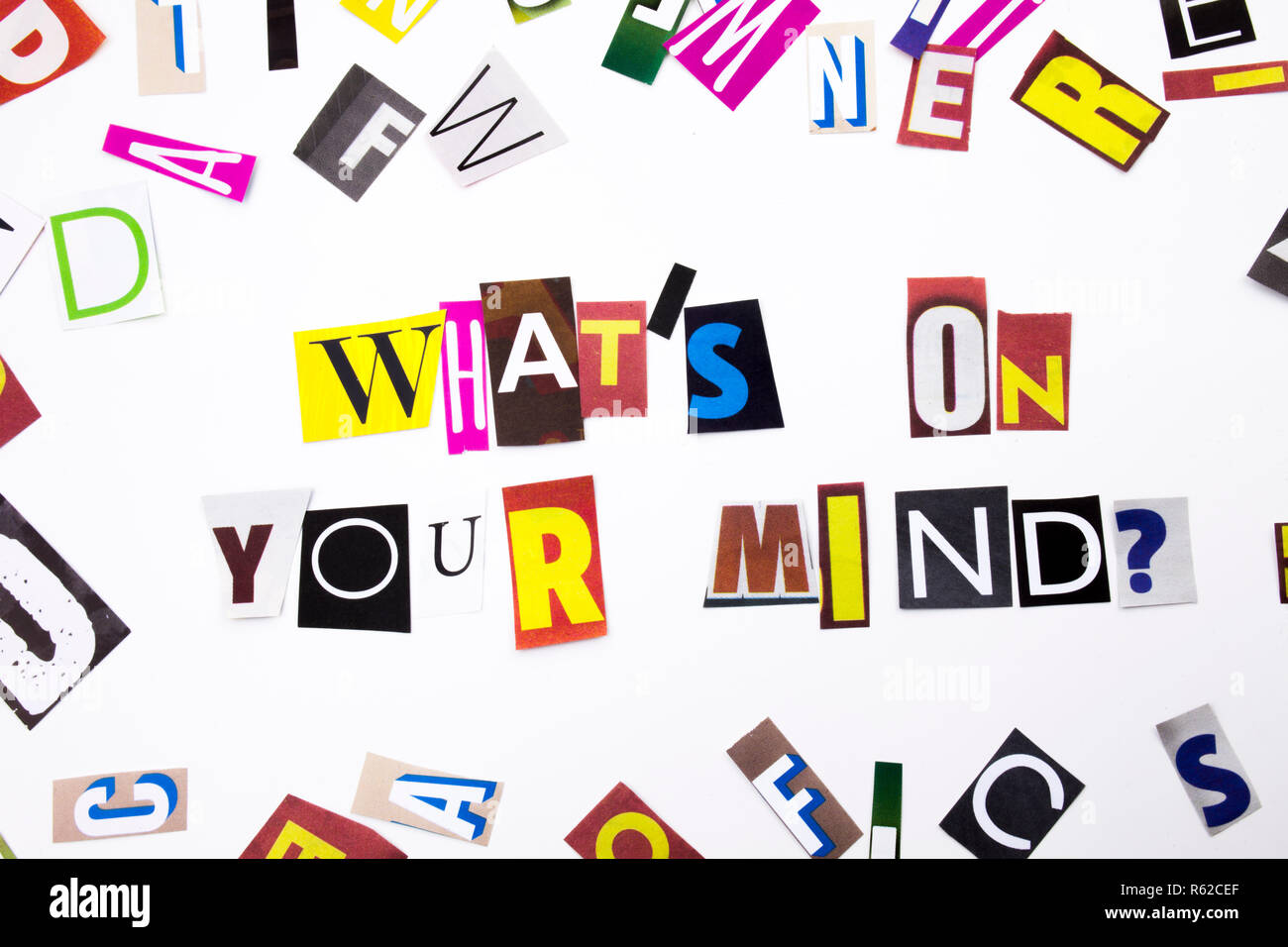 A word writing text showing concept of What's On Your Mind question ...