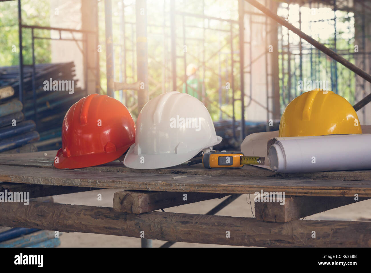 Construction concepts, Close up helmet at Construction Site Stock Photo ...