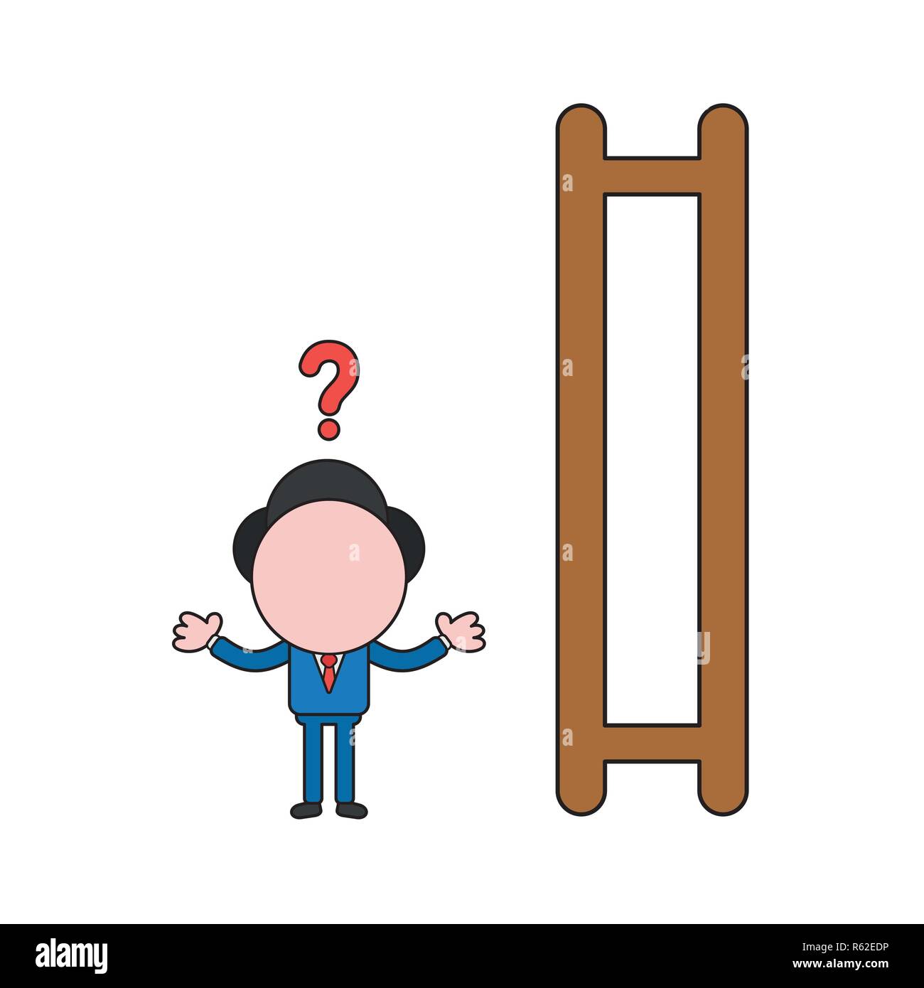 Vector illustration concept of businessman character confused at ladder ...