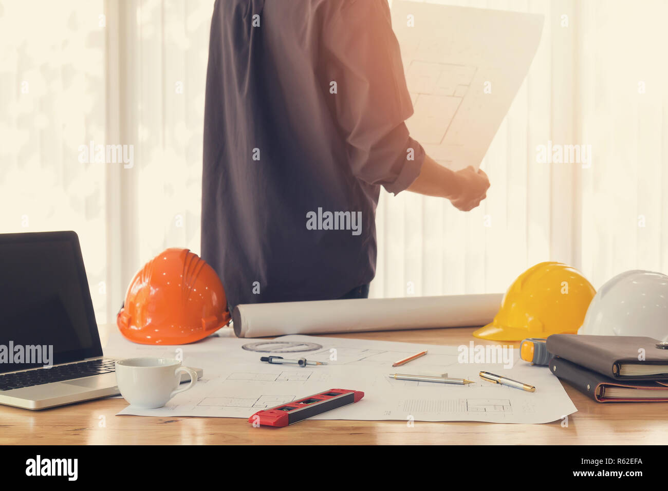 Engineer and Architect concept, Engineer Architects office team working ...