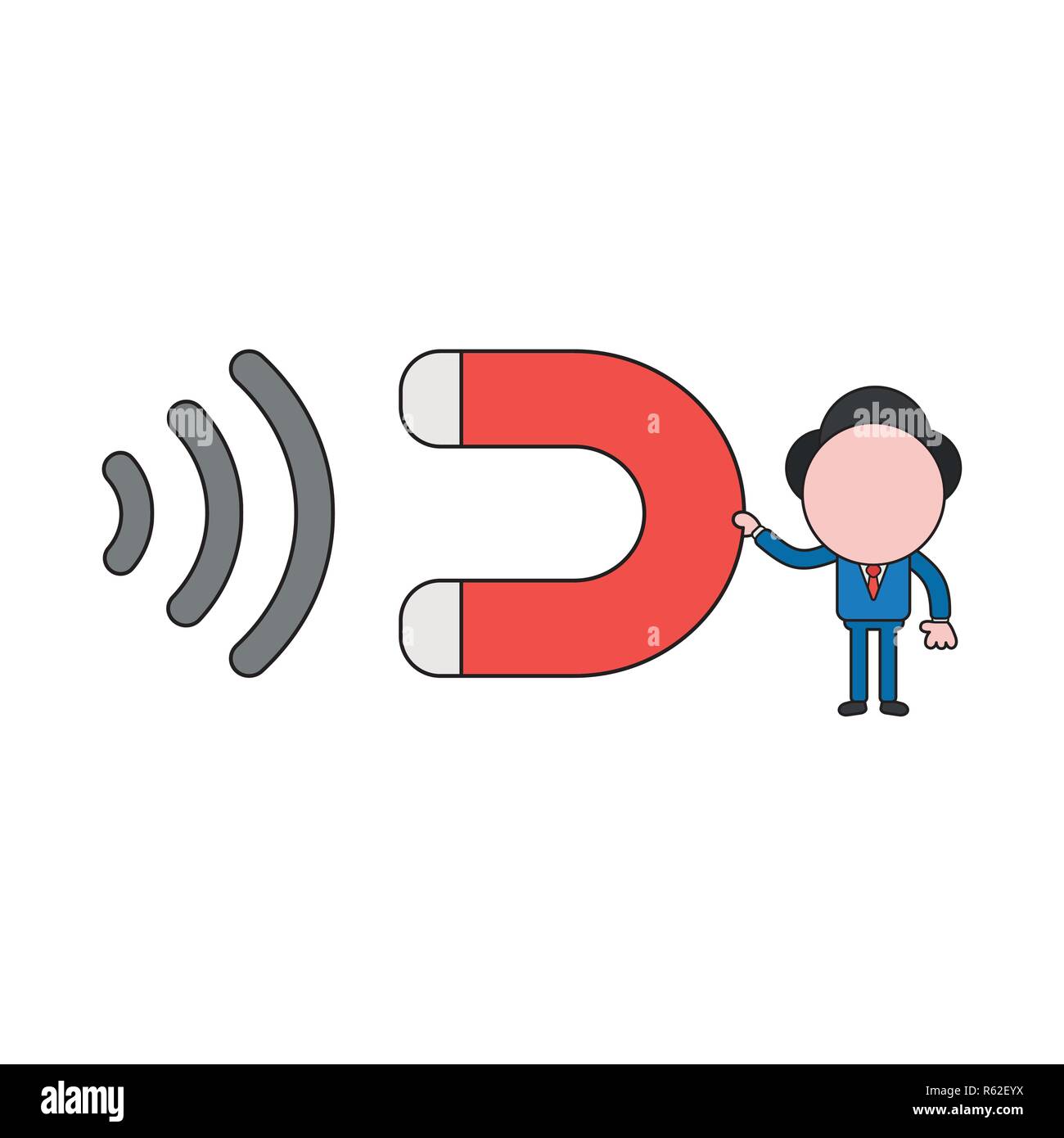 Vector illustration concept of businessman character holding magnet and ...