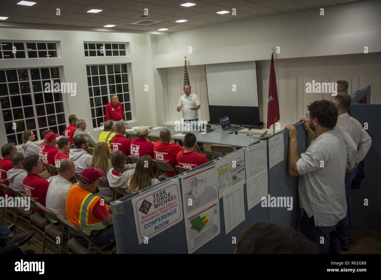During an all-hands meeting Nov. 17, Task Force Michael staff gather to ...