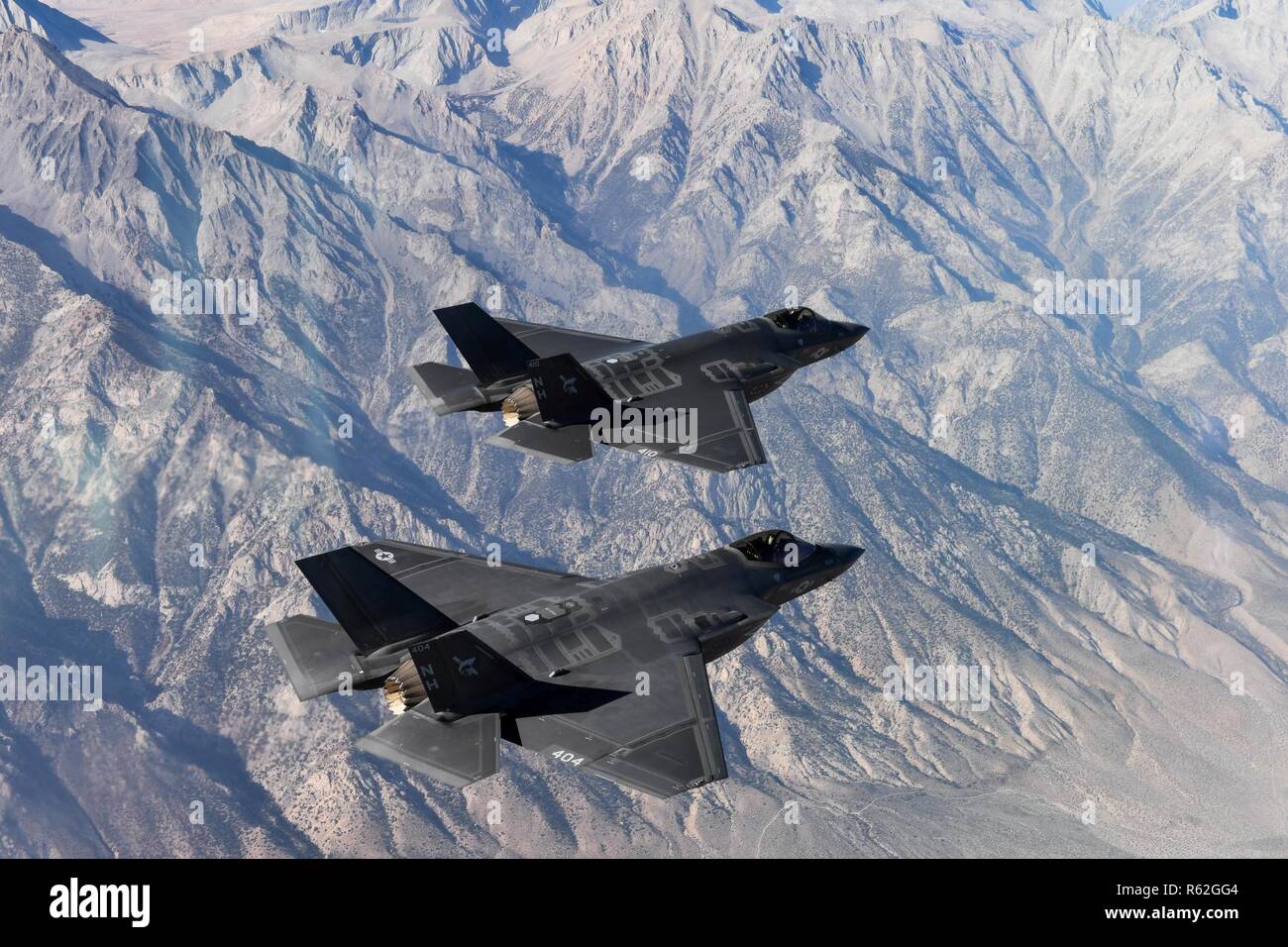 Two F-35C Lightning II, attached to the “Argonauts” of Strike Fighter Squadron (VFA) 147 ...