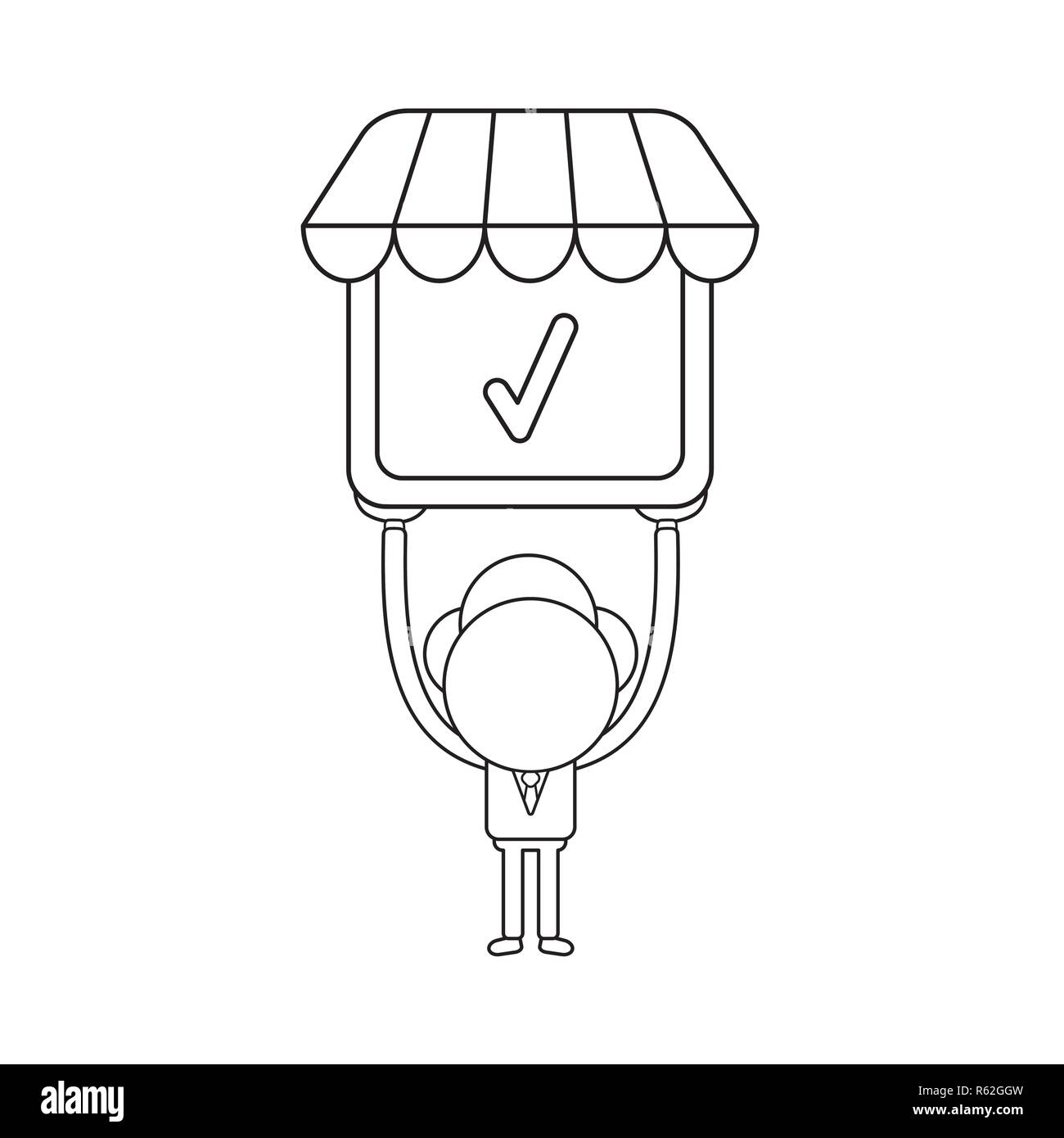 Vector illustration concept of businessman character holding up shop ...