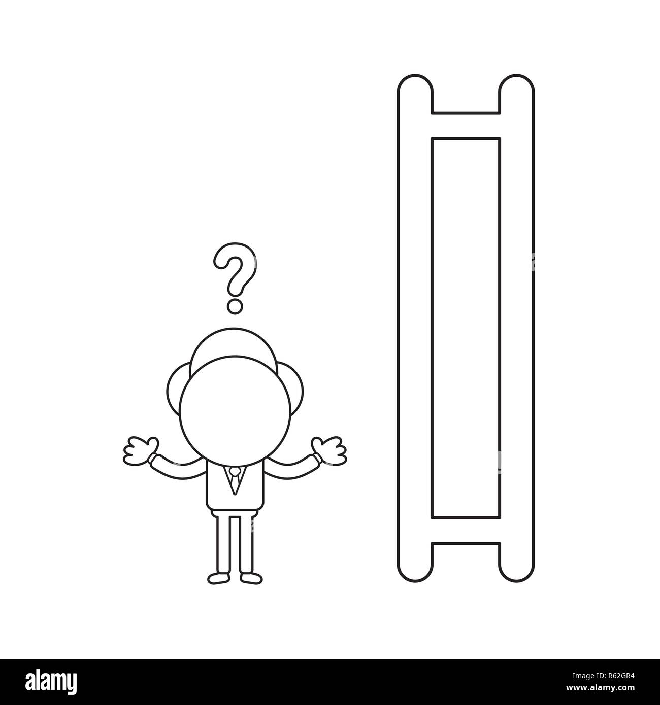 Vector illustration concept of businessman character confused at ladder ...