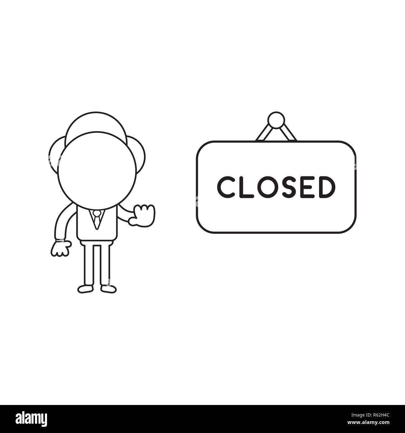 Vector illustration concept of businessman character with closed ...