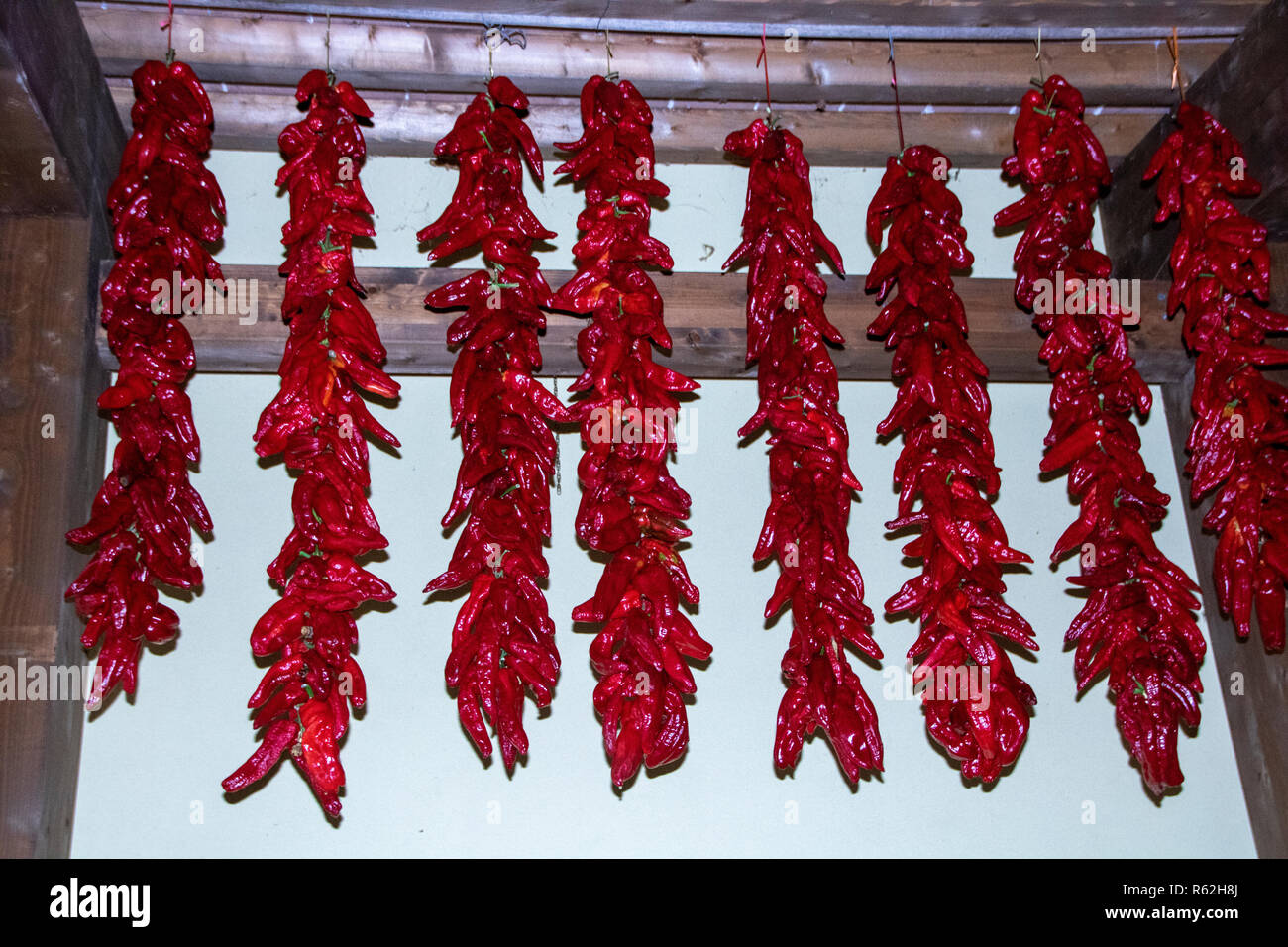 typical dried peppers of Basilicata region, so called peperoni cruschi ...