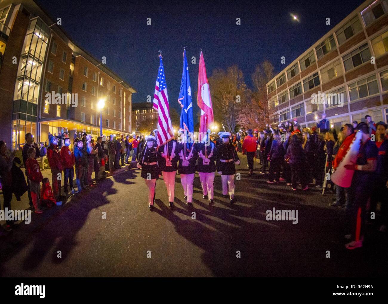 The Clemson University ROTC honor guard the Pershing Rifles leads the ...