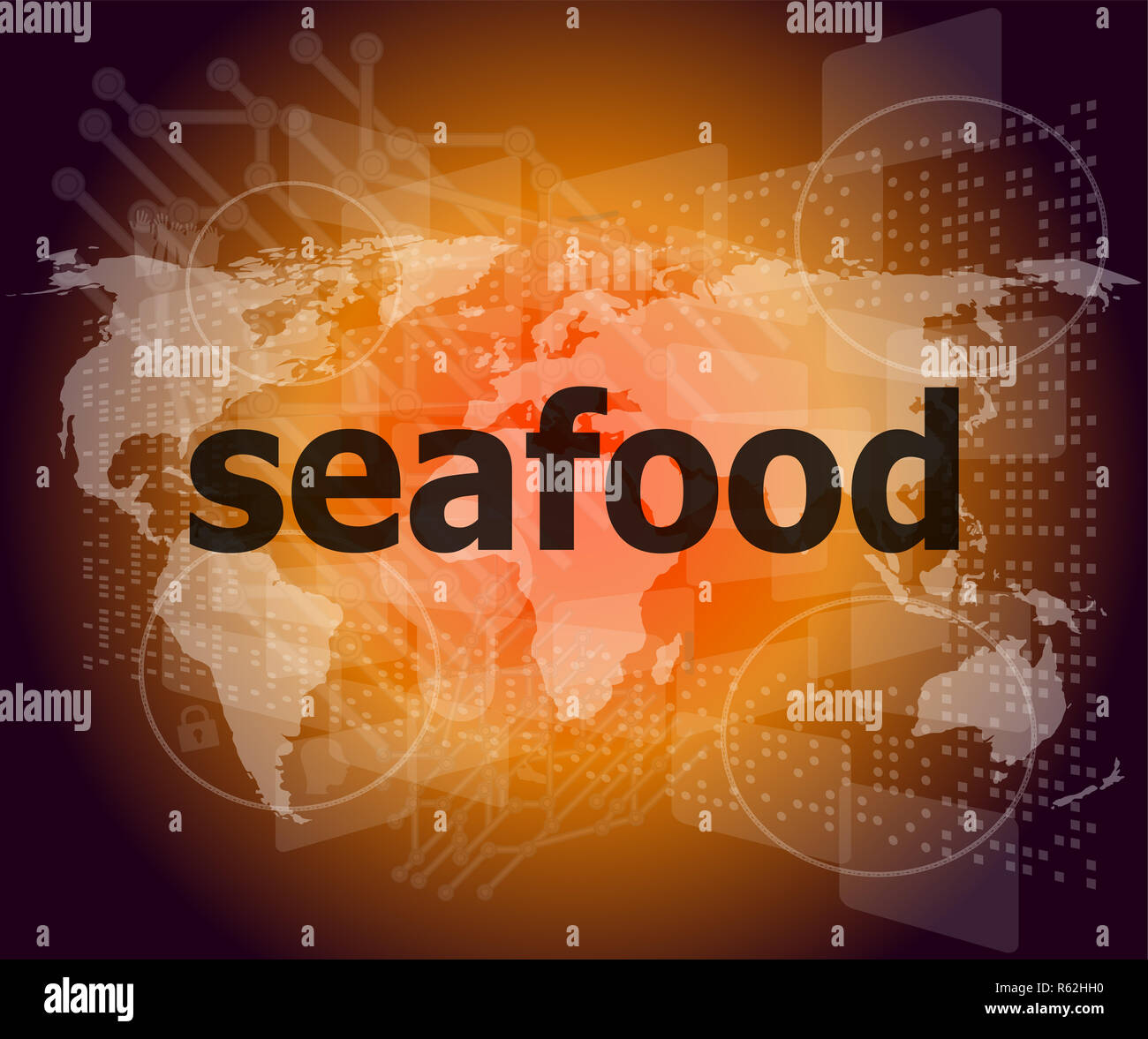 seafood word on a virtual digital background Stock Photo - Alamy