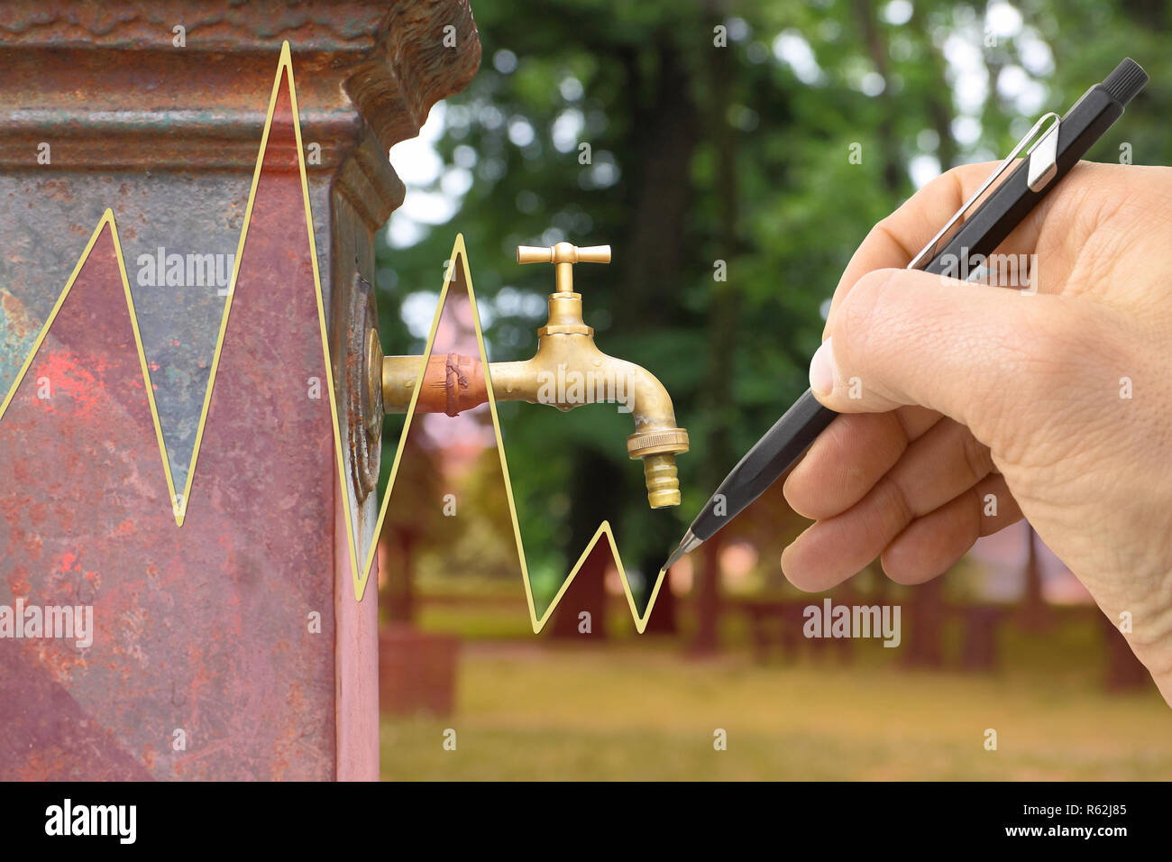 Hand drawing a graph about water shortage Stock Photo - Alamy