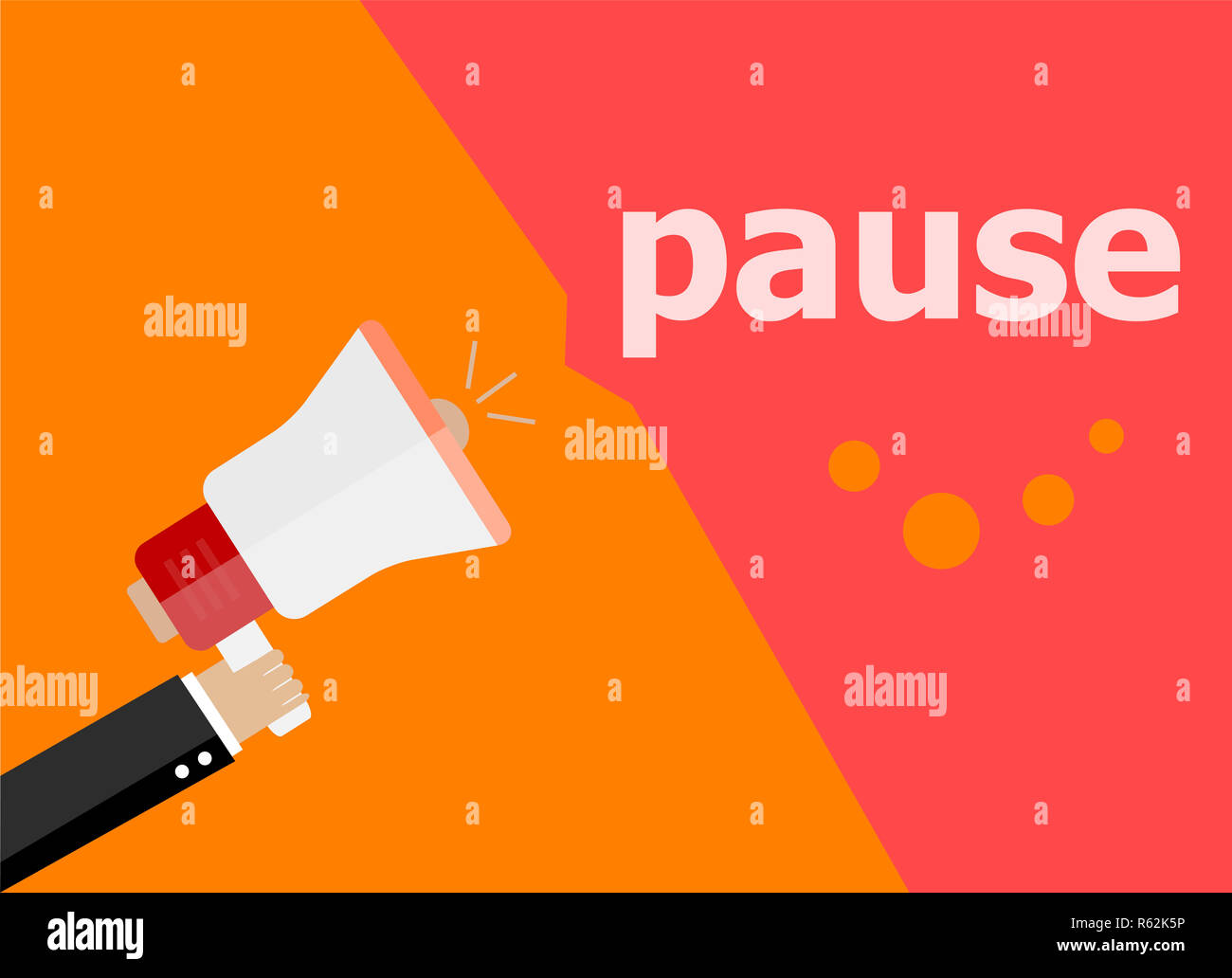 Pause. Hand holding a megaphone. flat style Stock Photo - Alamy