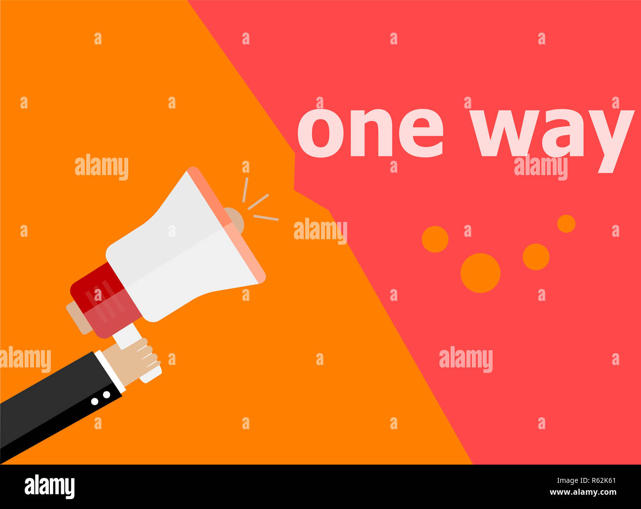One way. Hand holding a megaphone. flat style Stock Photo - Alamy