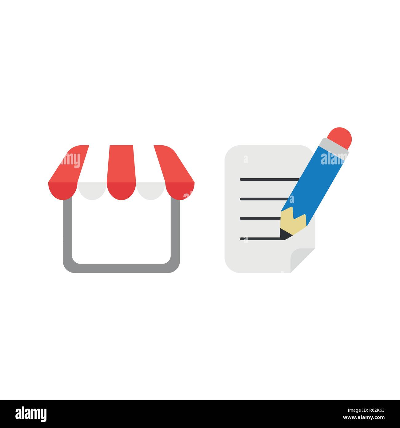 Vector illustration icon concept of shop store with pencil writing on ...