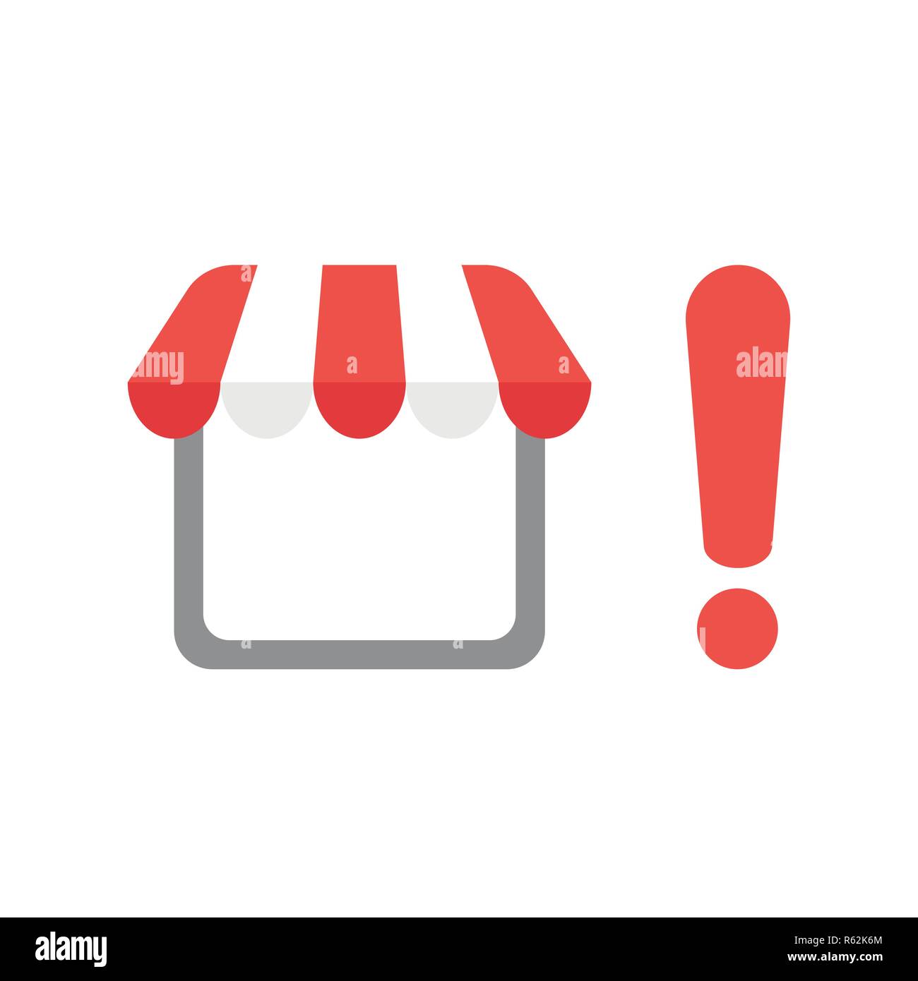 Vector illustration icon concept of shop store with exclamation mark ...