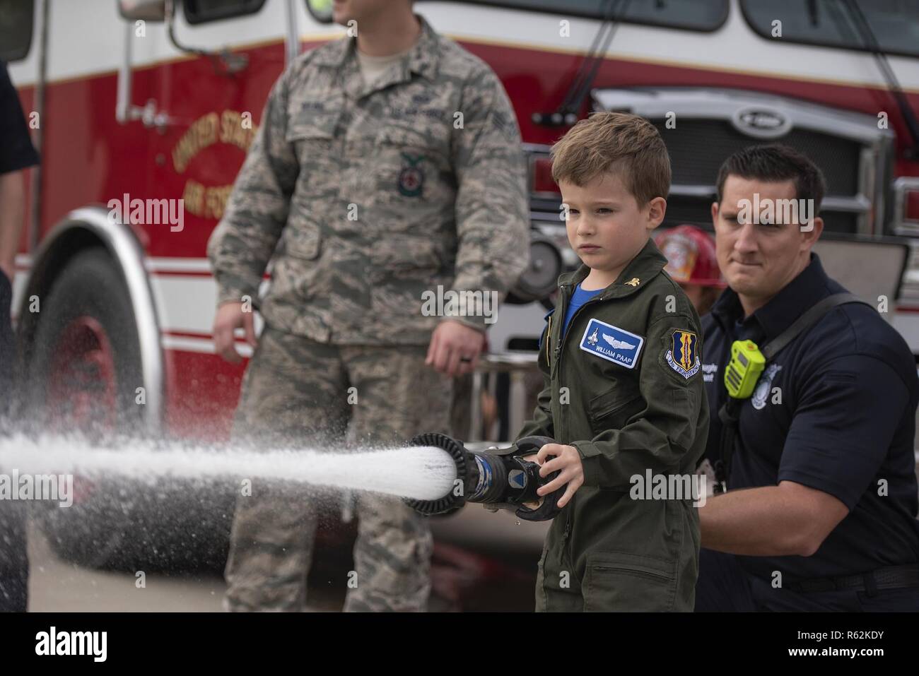 William Paap, 33rd Fighter Wing pilot for a day, learns how to use a ...
