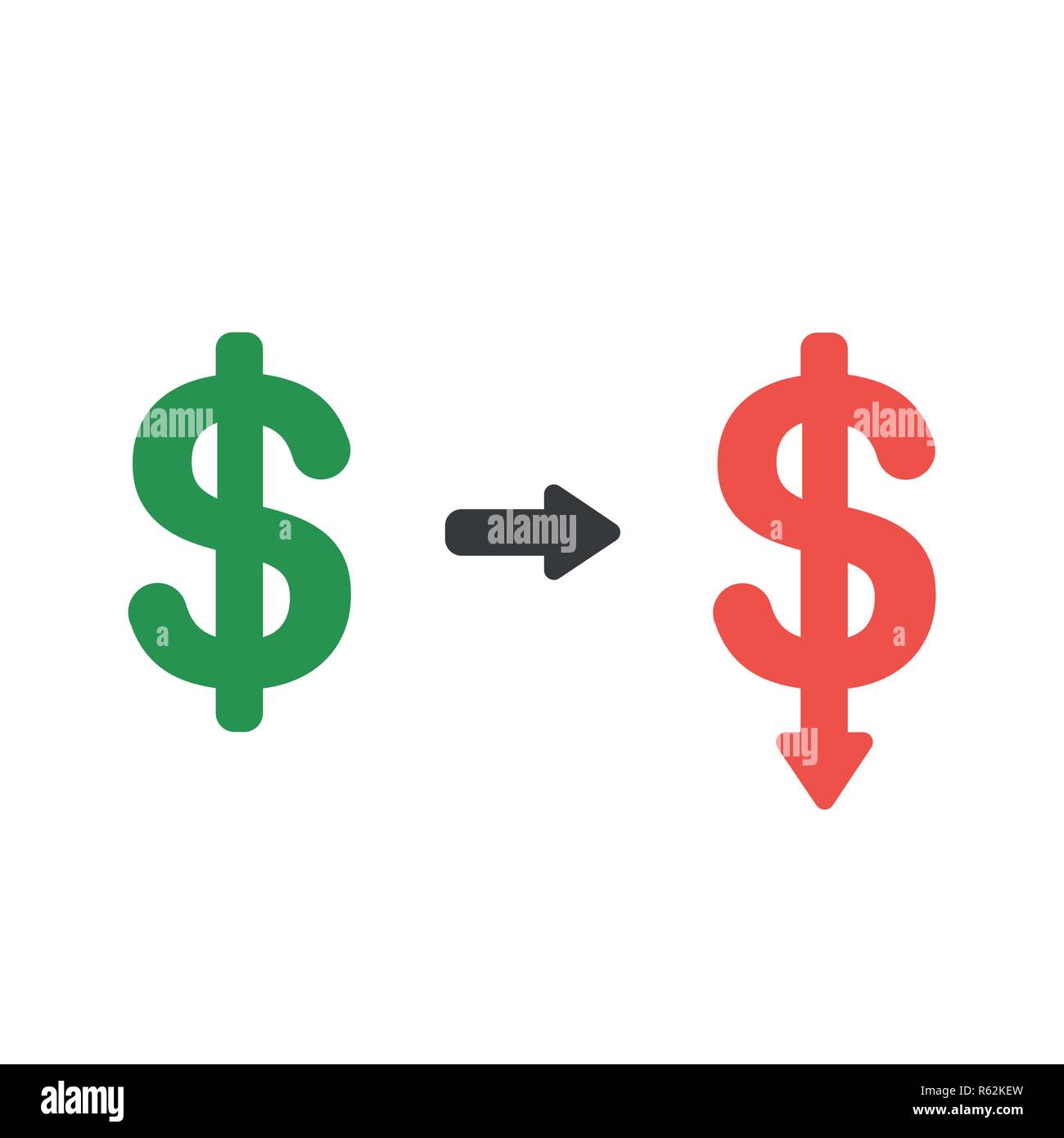 Vector illustration icon concept of dollar symbol arrow moving down ...