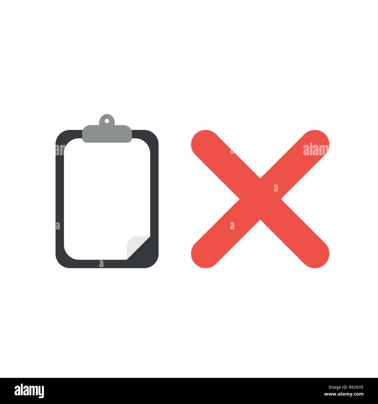 Vector illustration icon concept of clipboard with blank paper and x ...