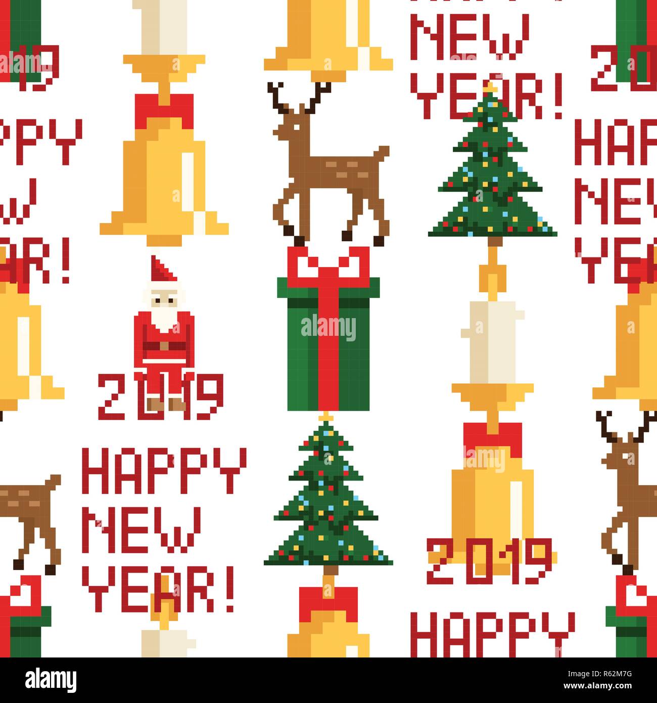 Colorful Pixel Pattern with Christmas Elements. Atcade games style ...