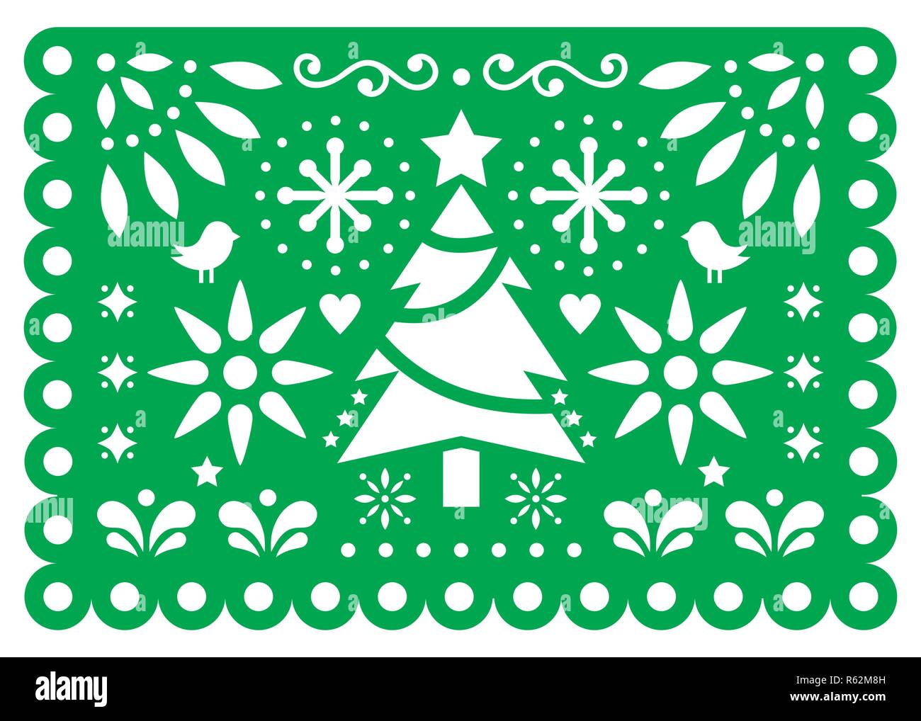 Christmas Papel Picado Vector Design Mexican Xmas Paper Decorations 