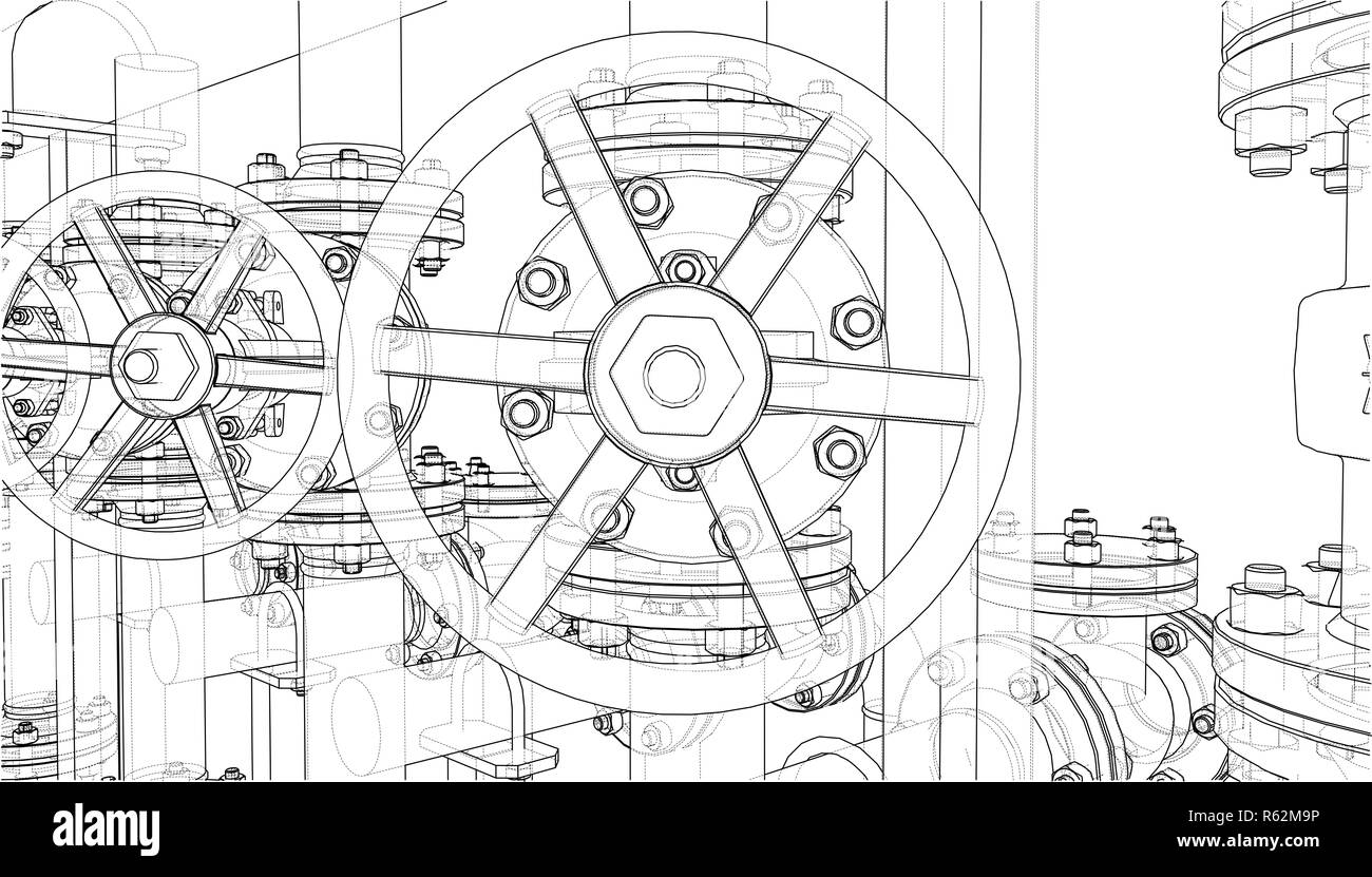 Sketch of industrial equipment. 3d illustration Stock Photo - Alamy