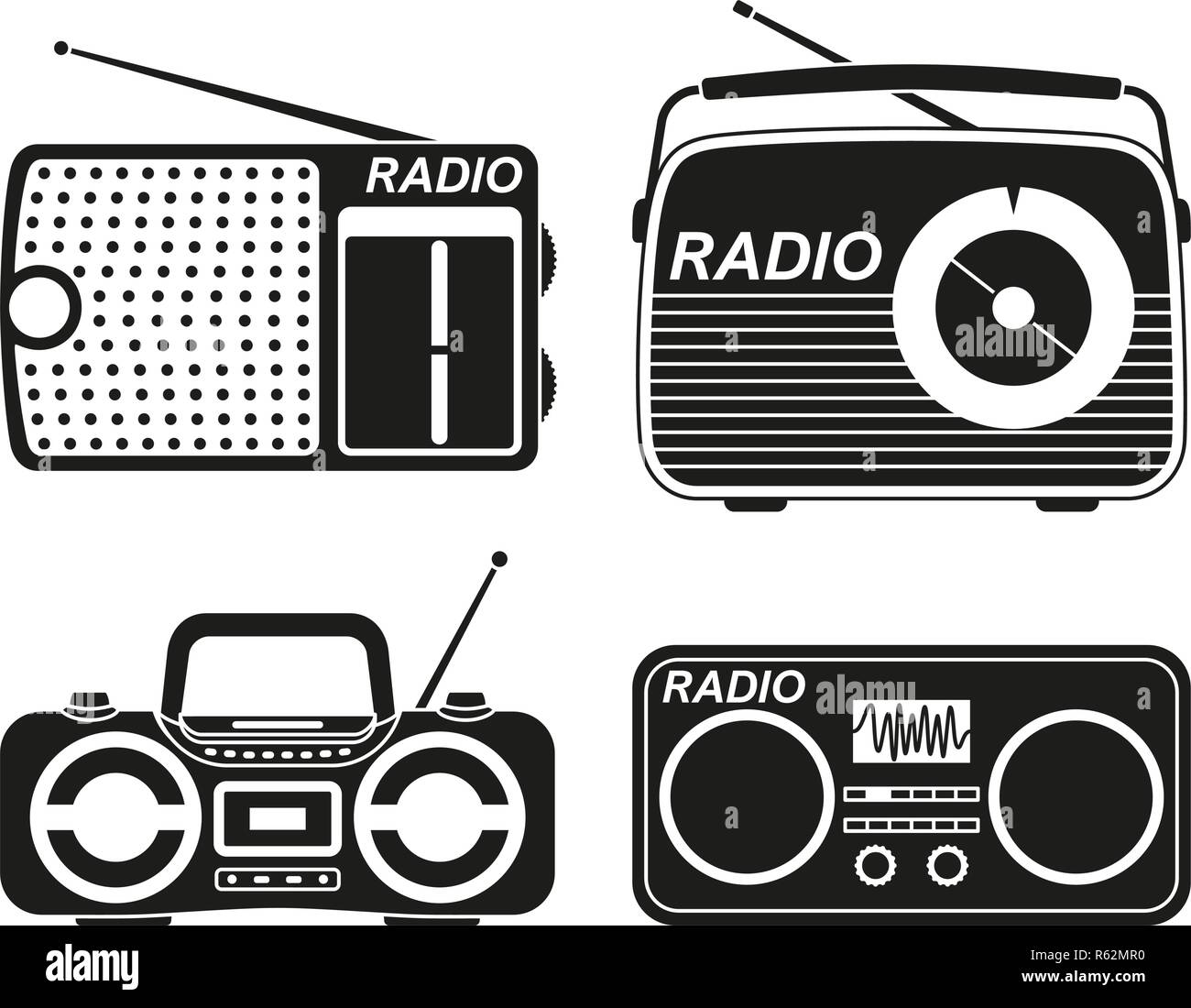 Black and white radio element silhouette set Stock Vector Image & Art ...