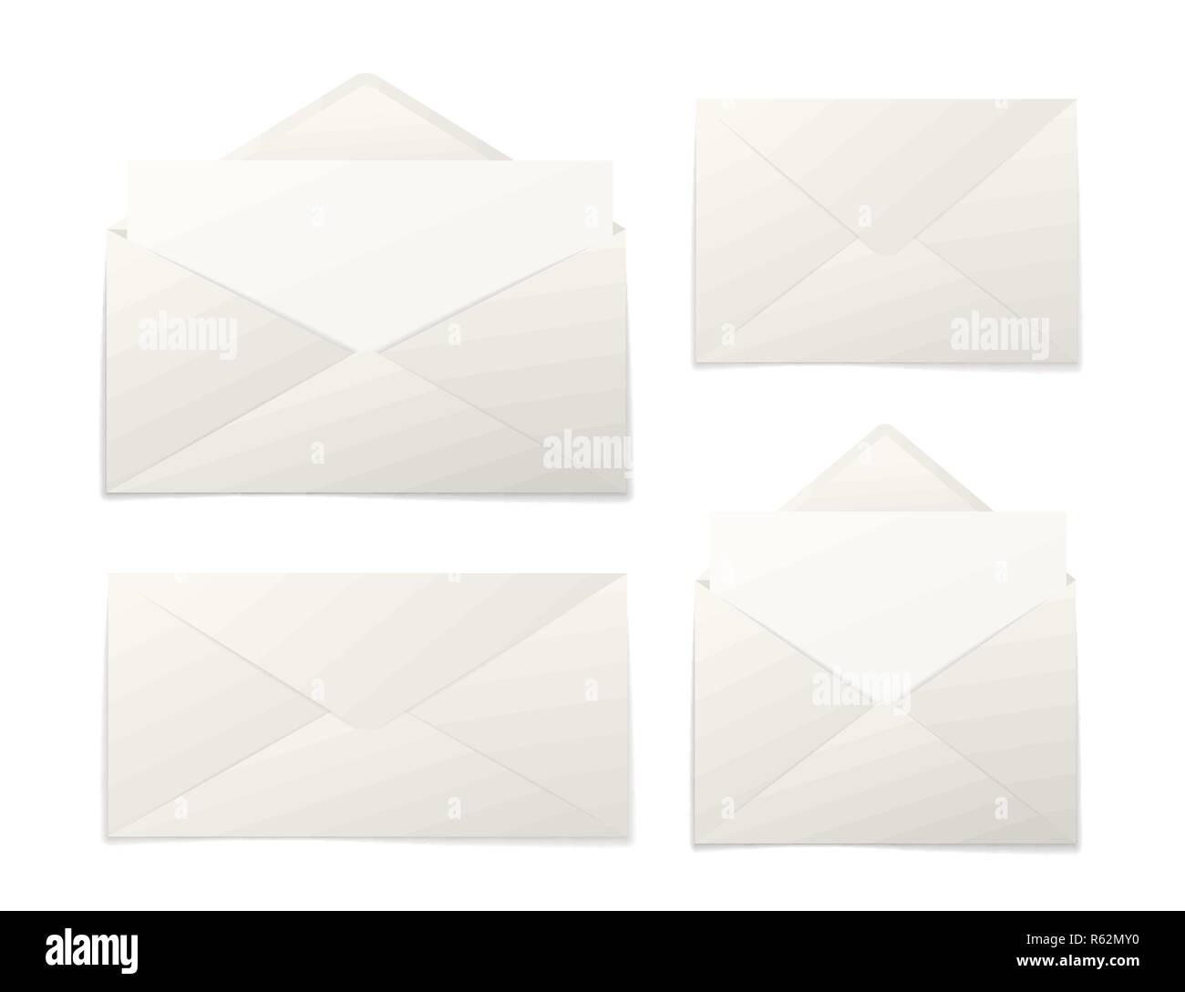 Set of realistic paper envelopes with sheets in different sizes isolated on white Stock Vector ...