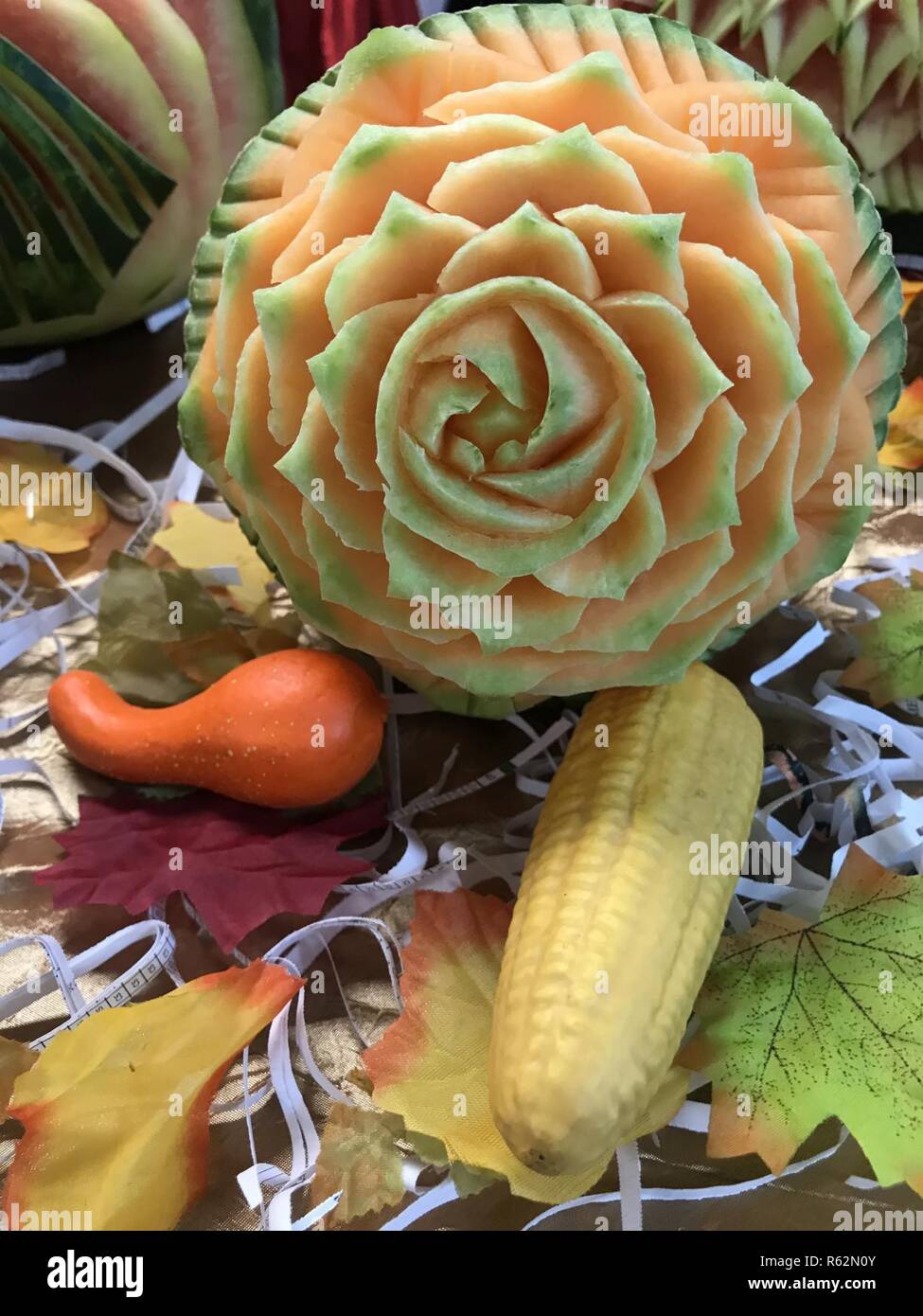Artistic food carvings are displayed at the Manhattan and Independence ...