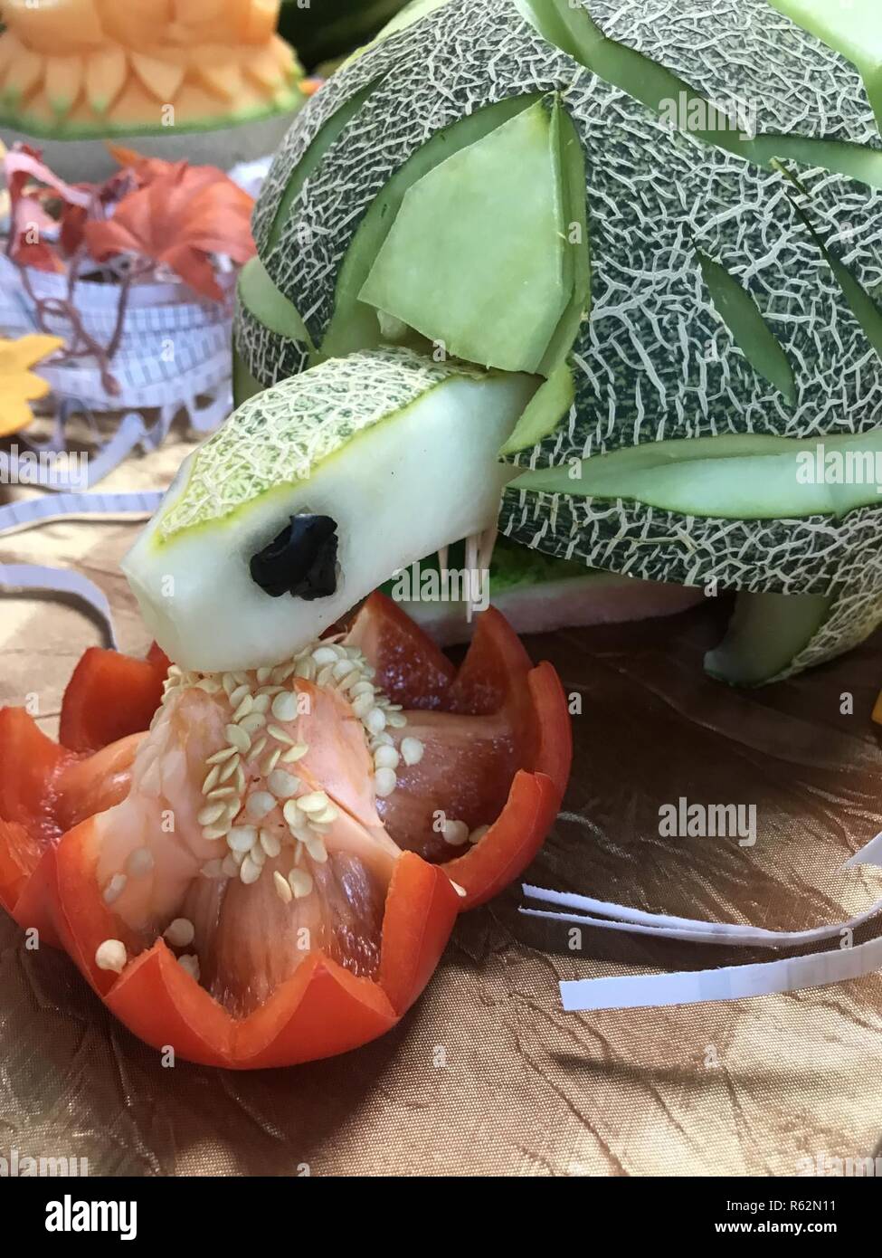 Artistic food carvings are displayed at the Manhattan and Independence ...