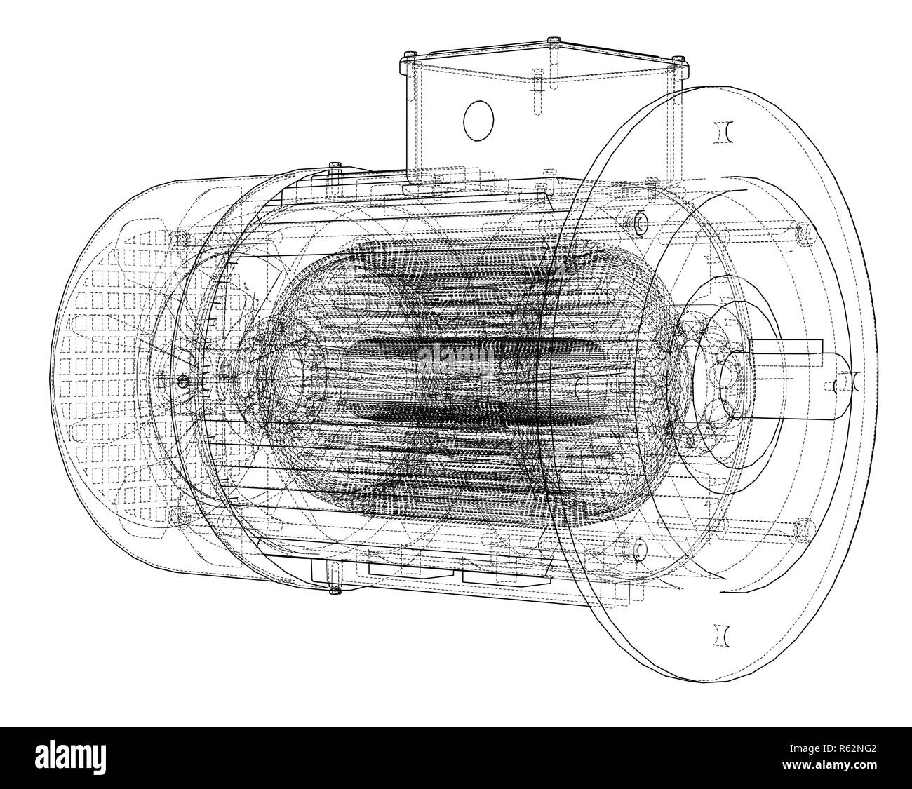 Electric motor sketch. 3d illustration Stock Photo - Alamy