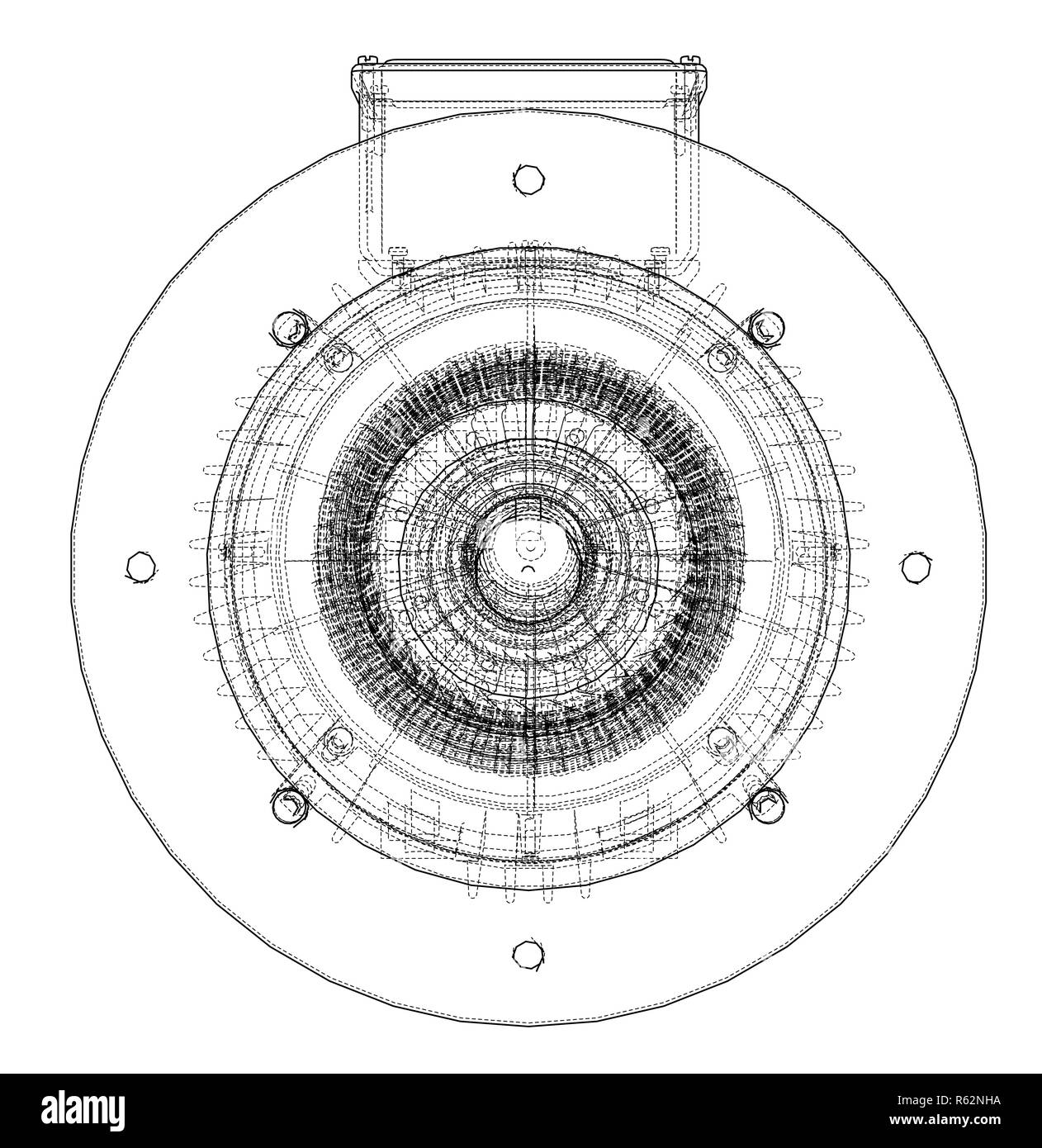 Electric motor sketch. 3d illustration Stock Photo - Alamy