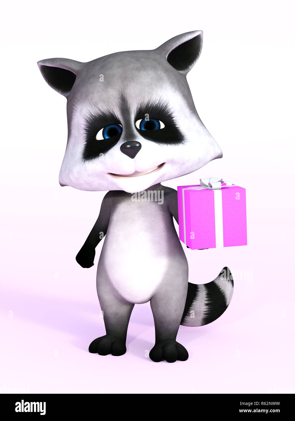 A cartoon raccoon looking really cute and holding a birthday gift in ...