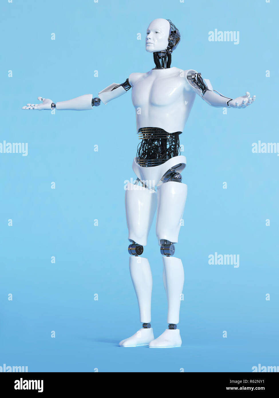 A male robot with his arms outstretched in a welcoming pose, image 2 ...
