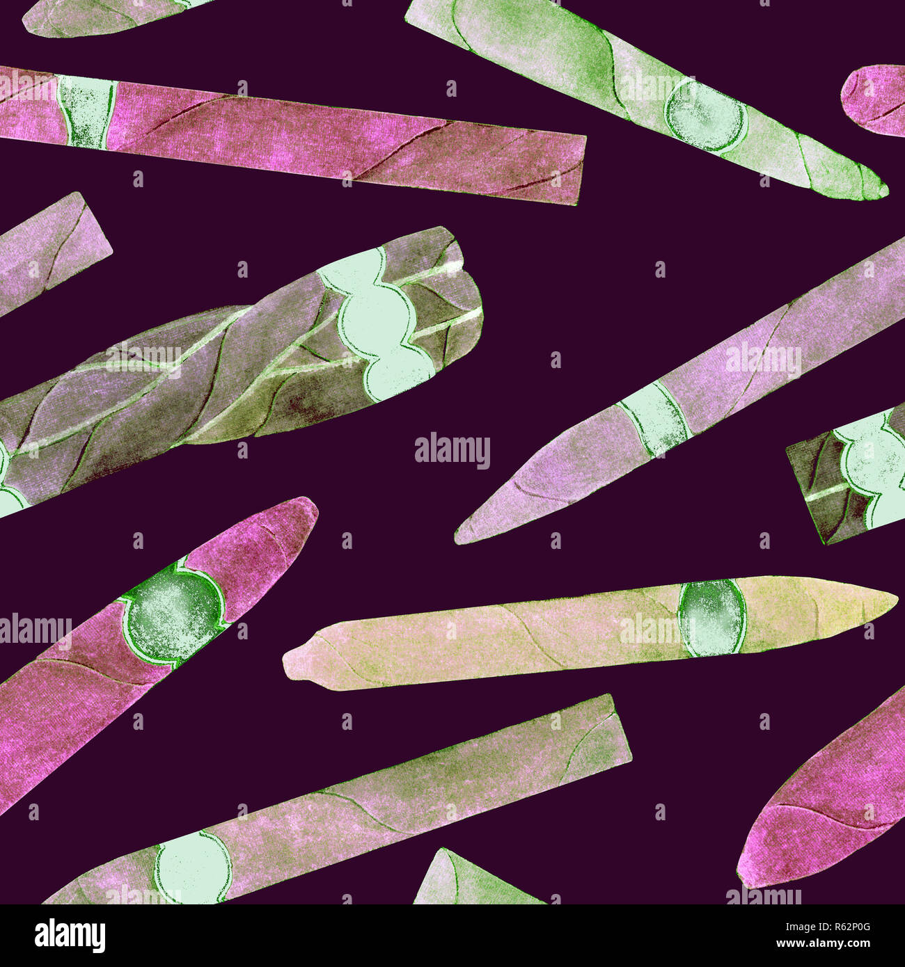 Cigars of different shapes and colors, hand painted watercolor ...
