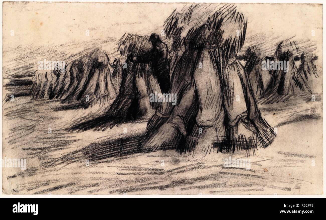 Stooks and a Peasant Stacking Sheaves. Date: August 1885, Nuenen ...