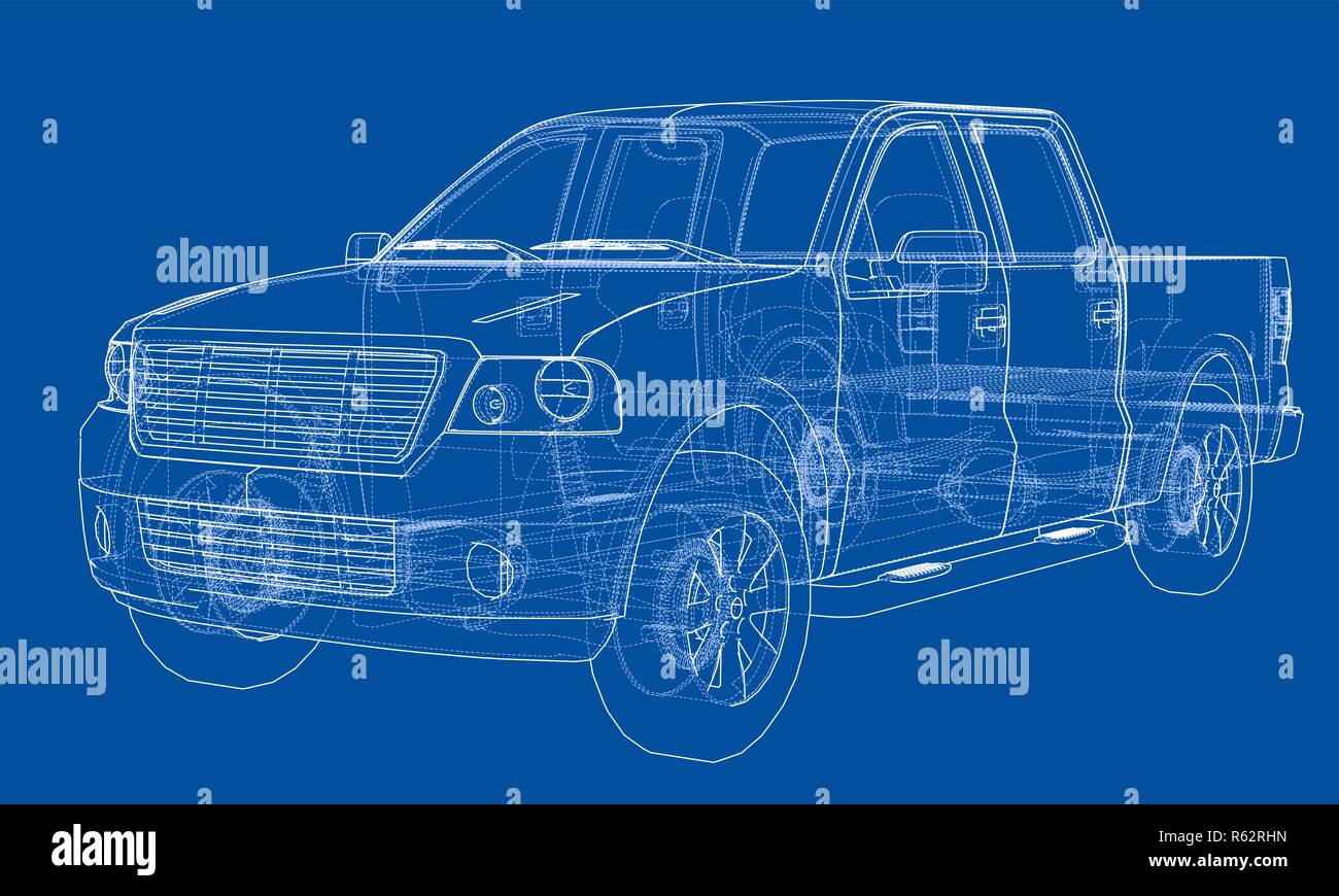 Car SUV drawing outline. 3d illustration Stock Photo - Alamy