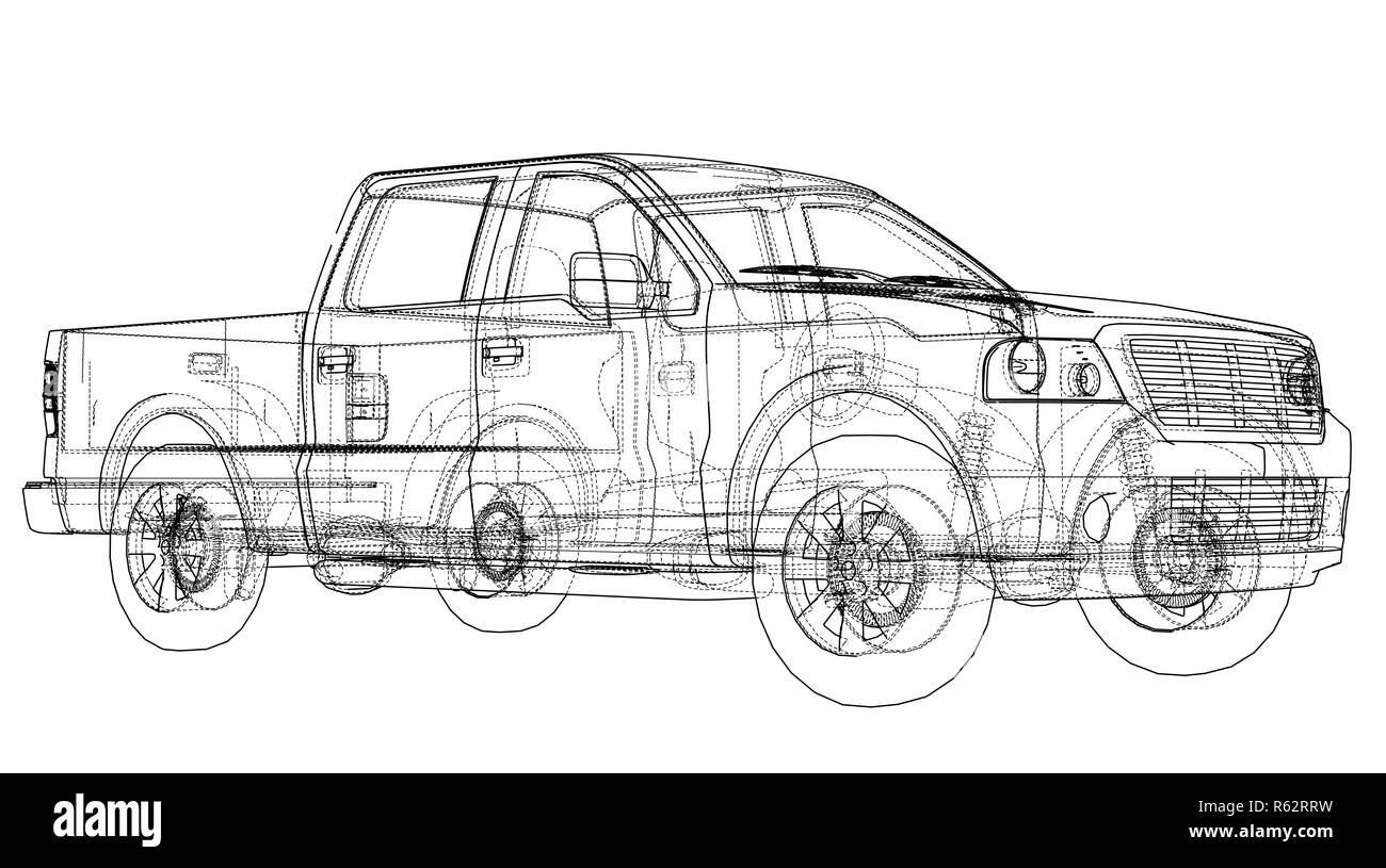 Car SUV drawing outline. 3d illustration Stock Photo - Alamy