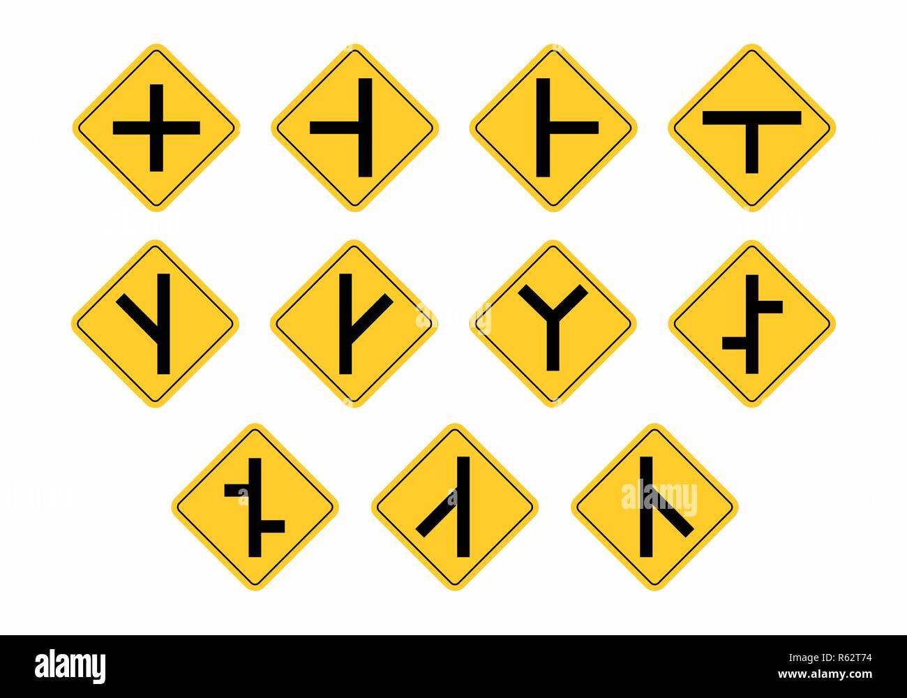 Illustration of a set of traffic signs indicating junctions and ...