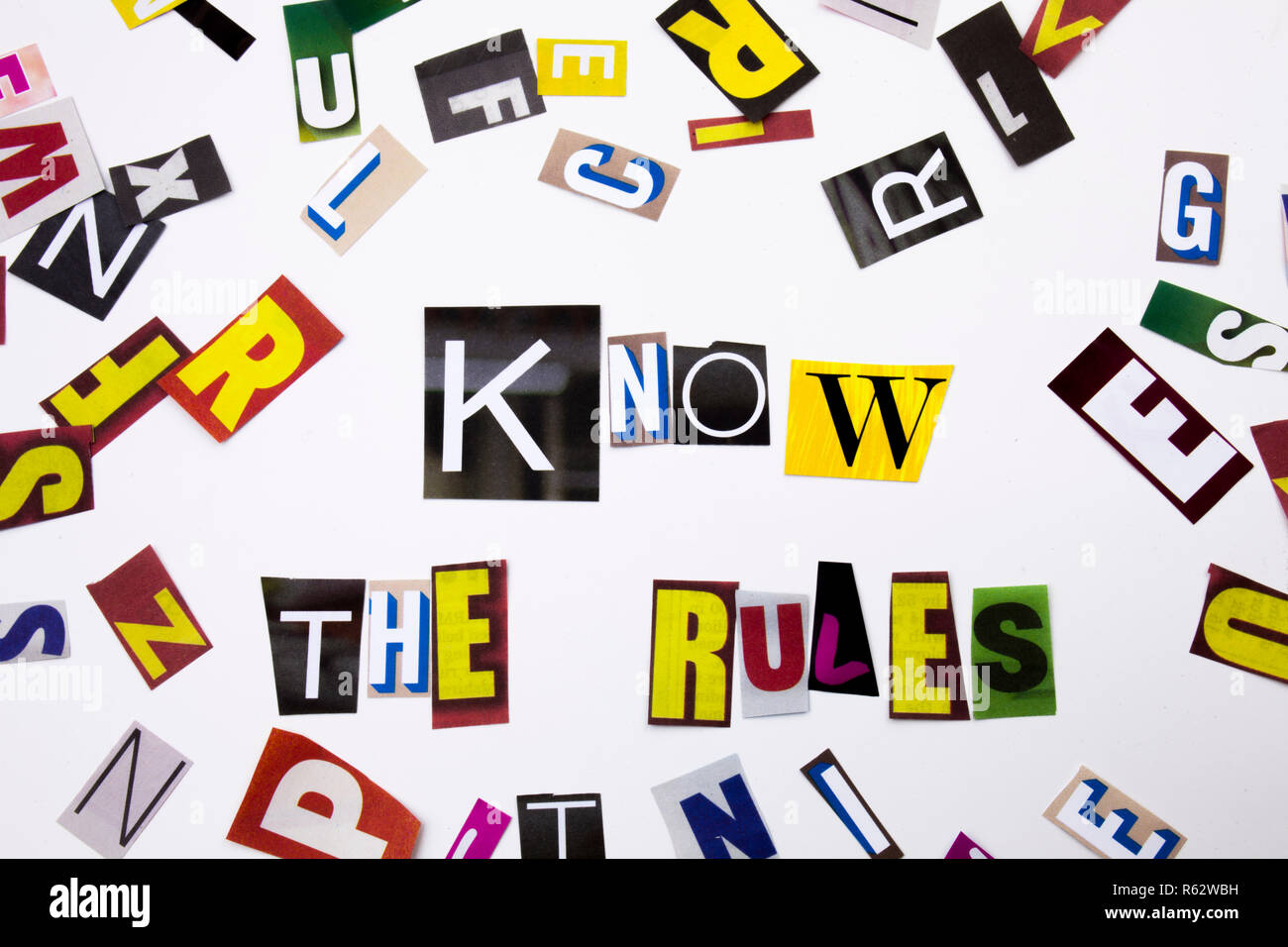 A word writing text showing concept of Know The Rules made of different ...