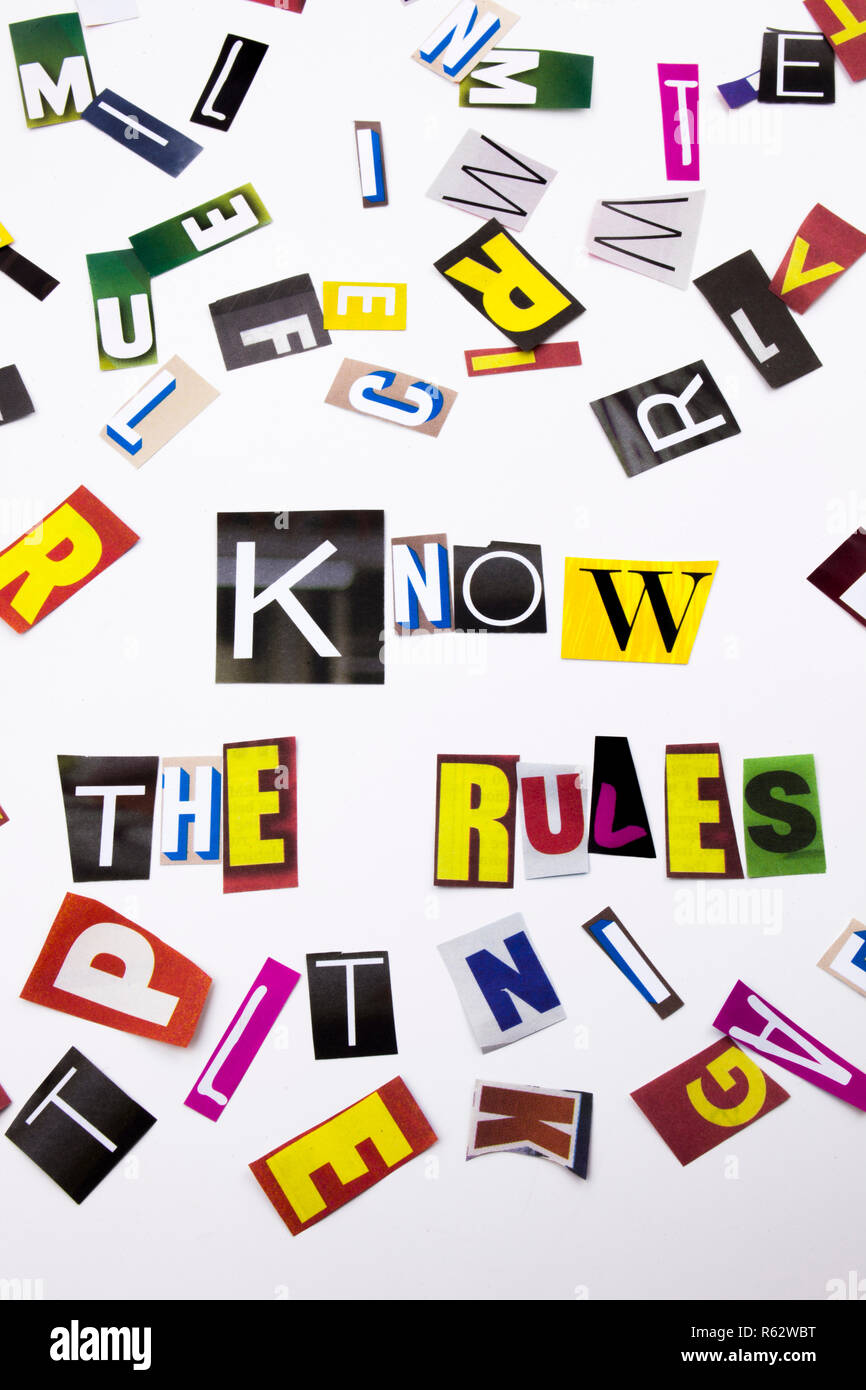 A word writing text showing concept of Know The Rules made of different ...