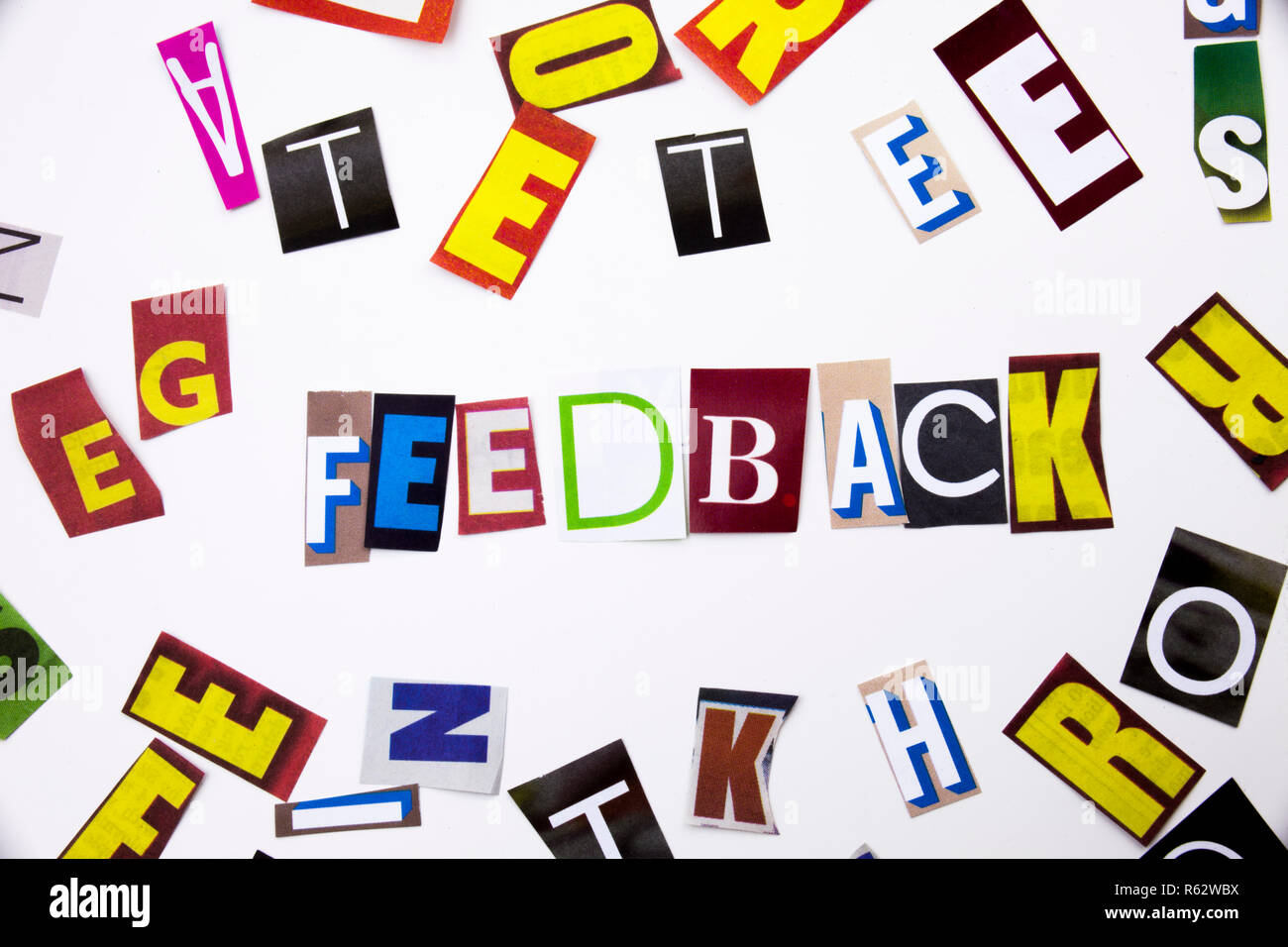 A word writing text showing concept of Feedback made of different ...