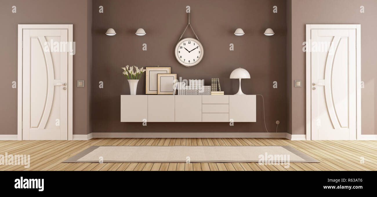 Living room with two doors and sideboard Stock Photo - Alamy