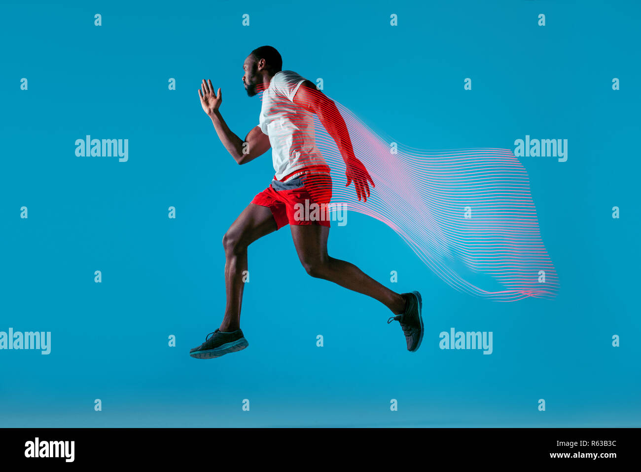 Full length portrait of active young african muscular running man ...